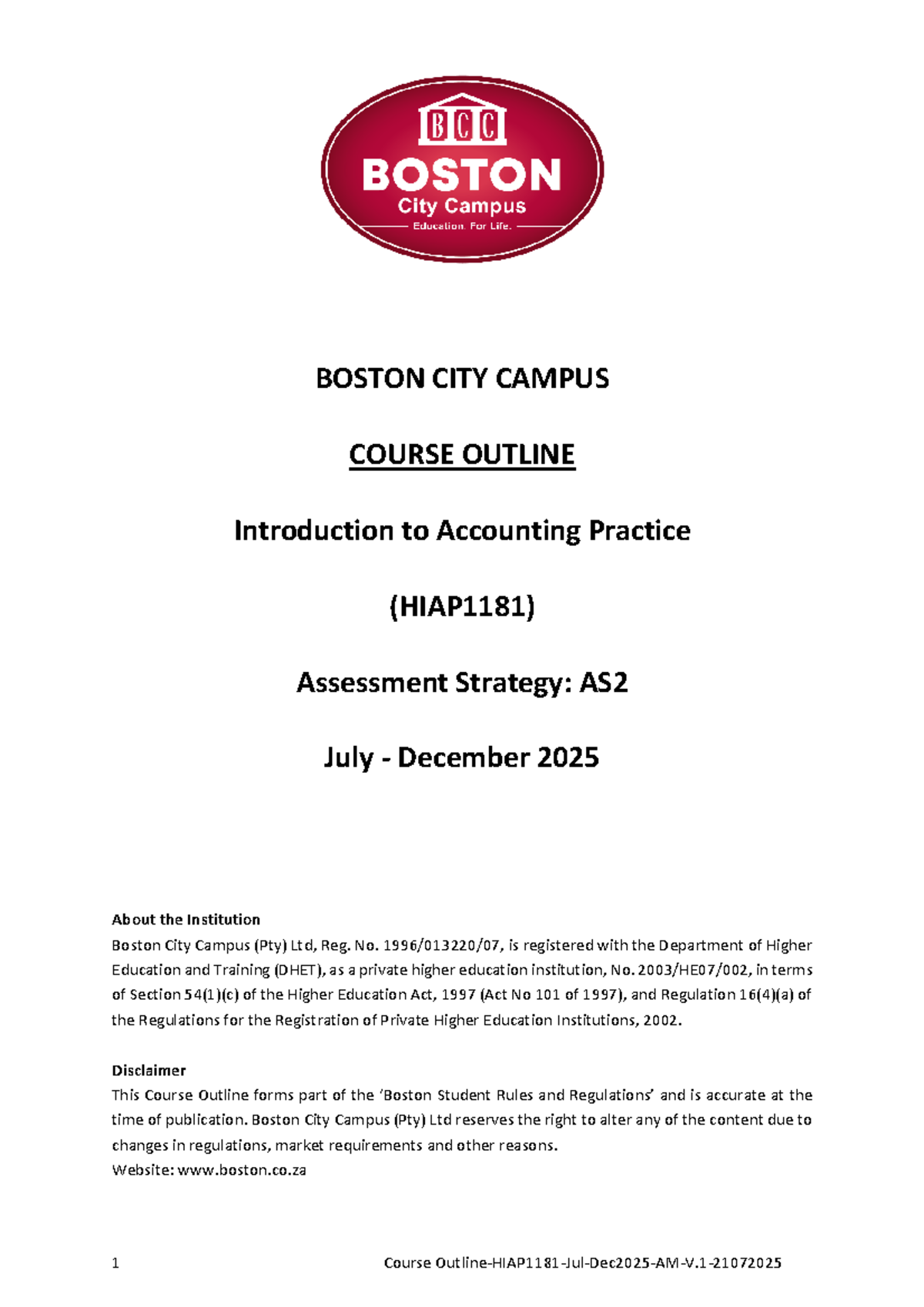 Course Outline: Introduction to Accounting Practice (HIAP1181) - Jul ...
