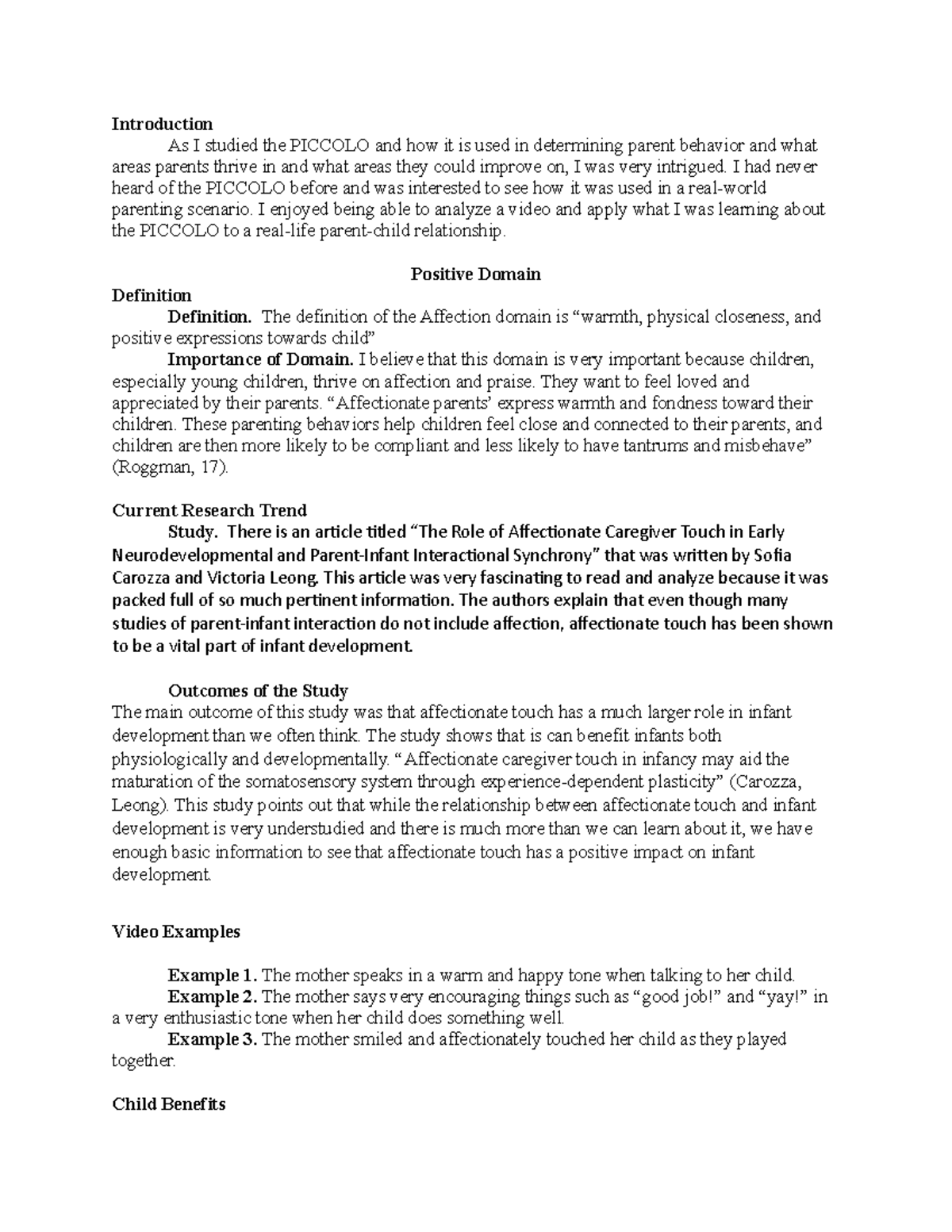 PICCOLO Analysis - Insights on Infant and Toddler Development - Studocu