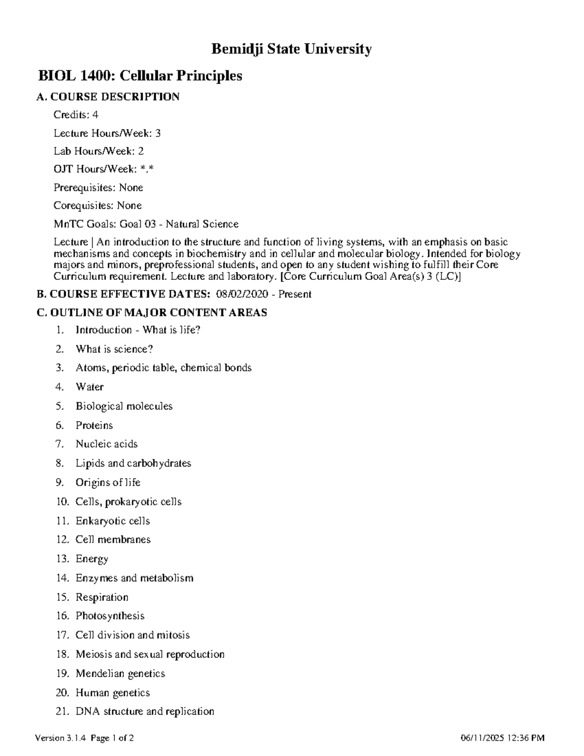 BIOL 1400: Cellular Principles Lecture Notes and Overview - Studocu