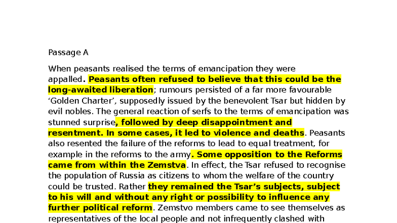 Alexander II Opposition Analysis: A Comparative Study of Passages A & B ...