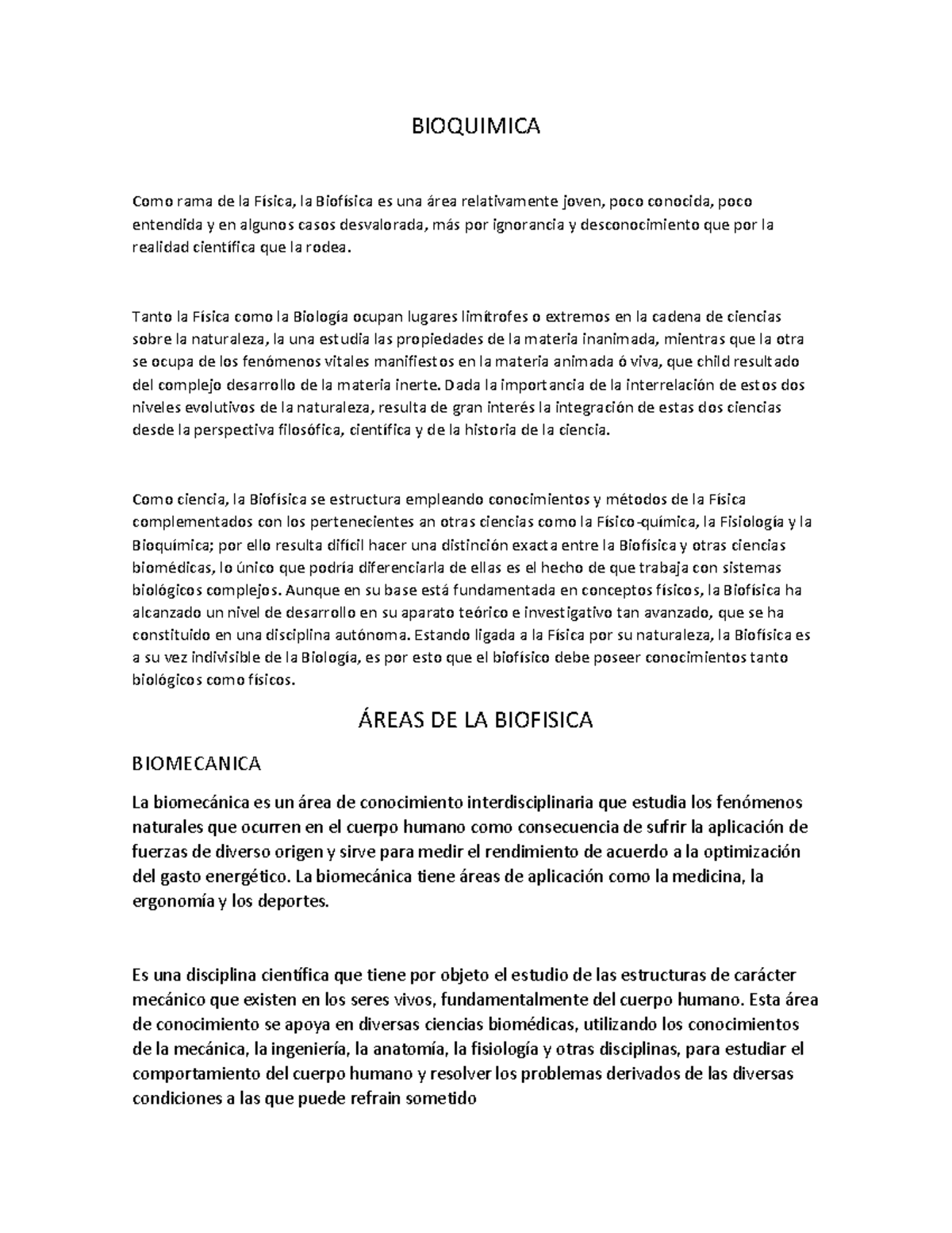 Bioquímica - Definición y Especializaciones de la Biofísica - Studocu
