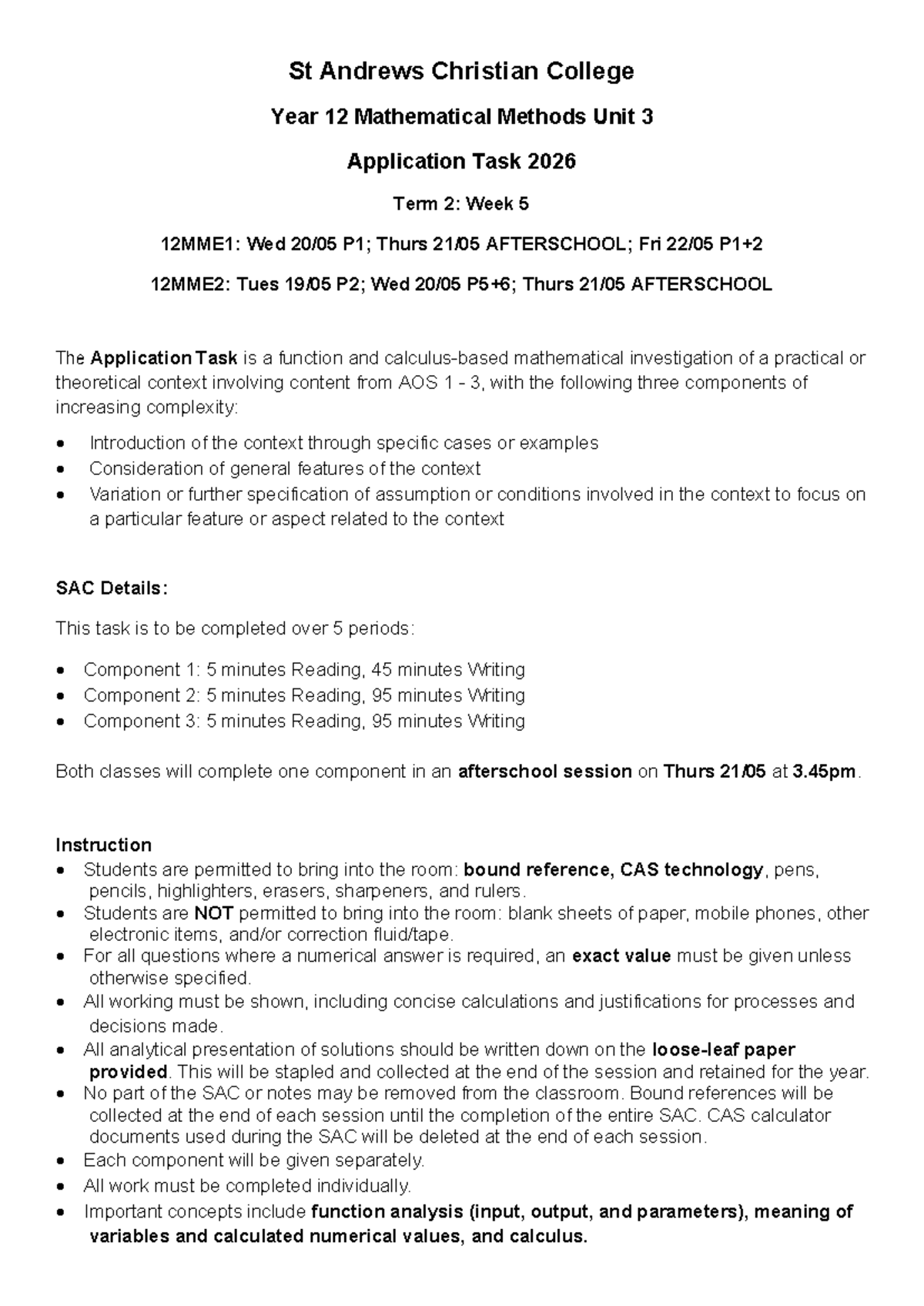 12MME1 & 12MME2 Unit 3 Application Task Overview 2026 Final - Studocu