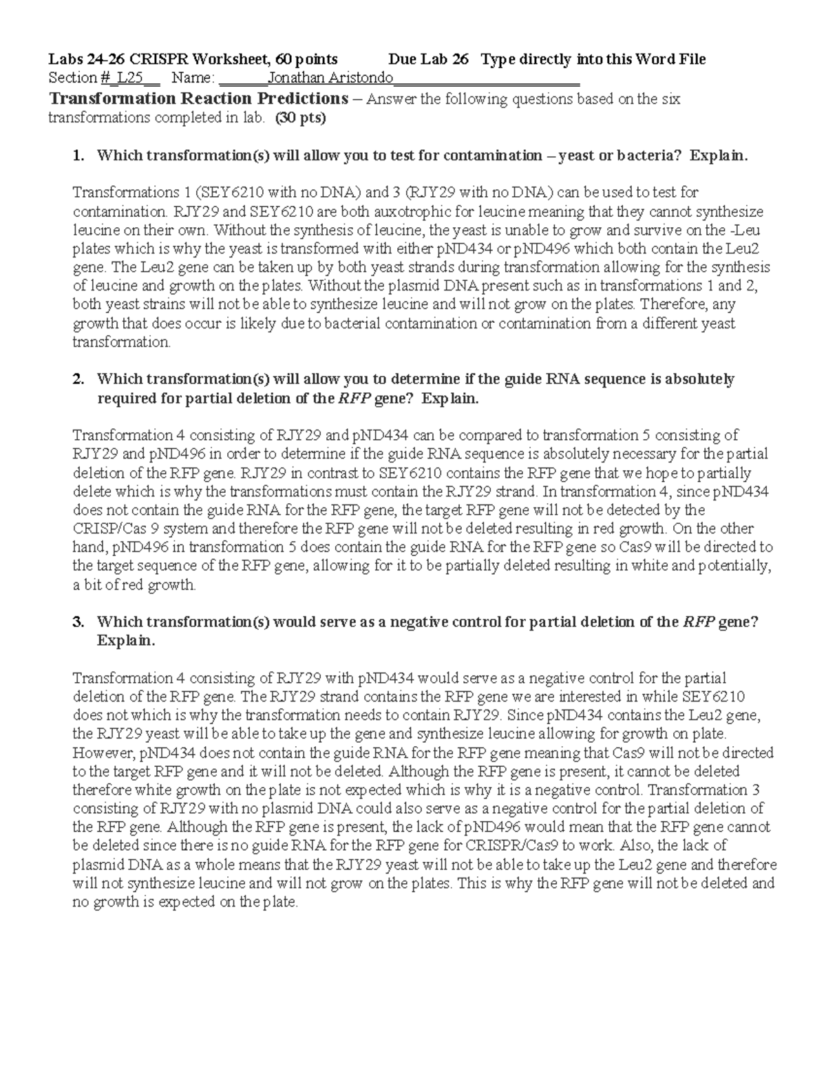 L25S20 Aristondo J Crispr Worksheet - Labs 24-26 CRISPR Worksheet, 60 ...