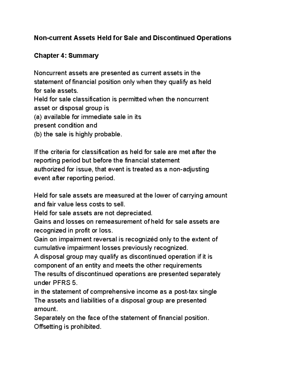 Non-current Assets Held for Sale & Discontinued Ops: Chapter 4 Summary ...