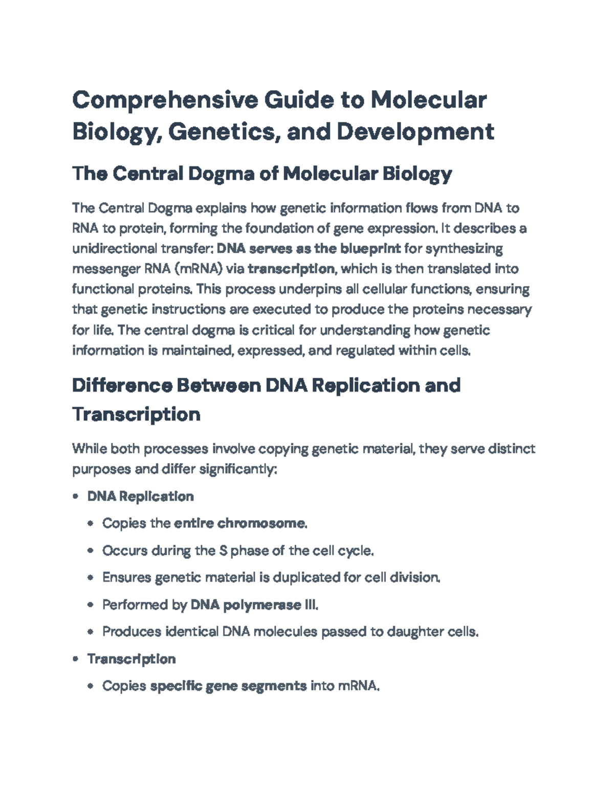 Comprehensive Overview of Molecular Biology & Genetics for Course T73U ...