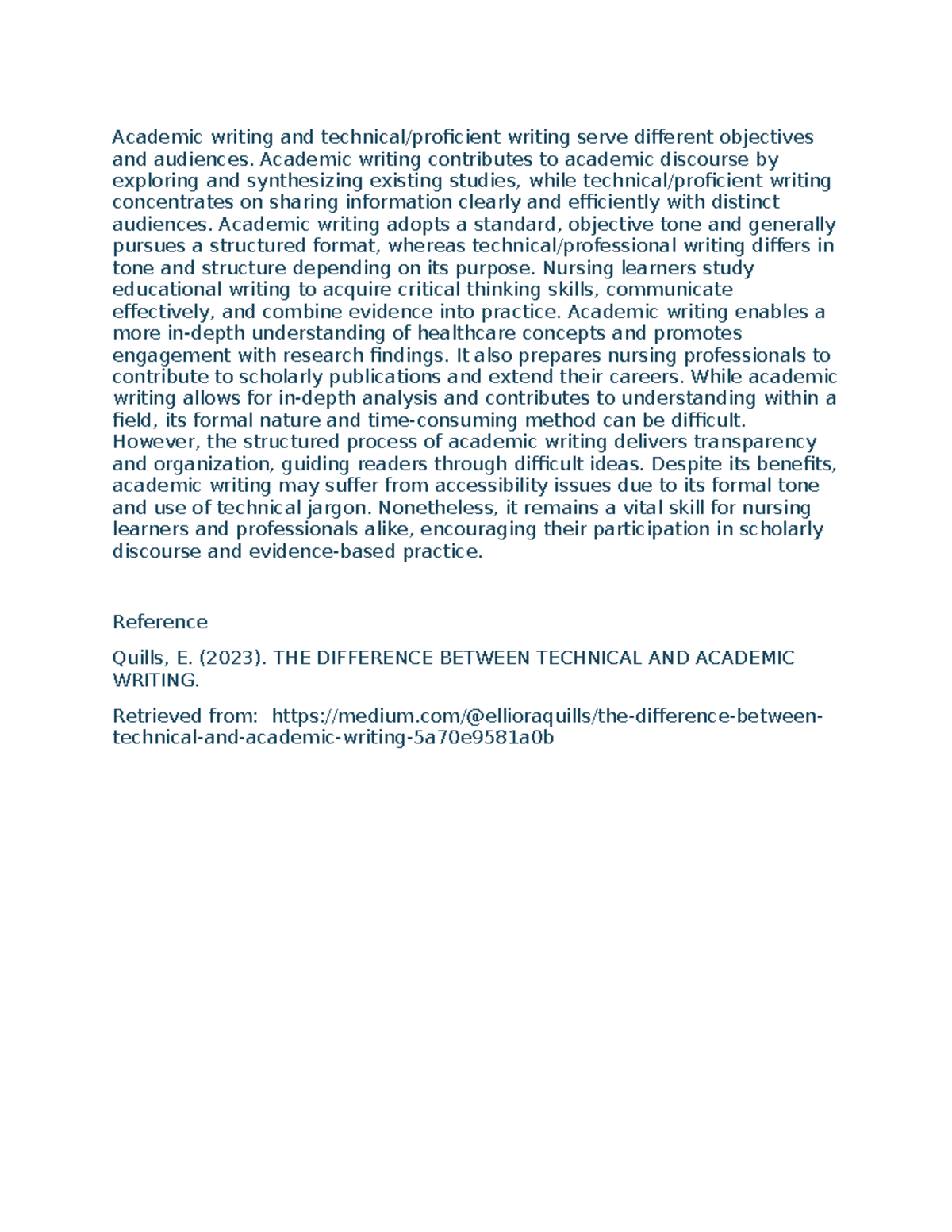 Week 9: Differences Between Academic and Technical Writing in Nursing ...