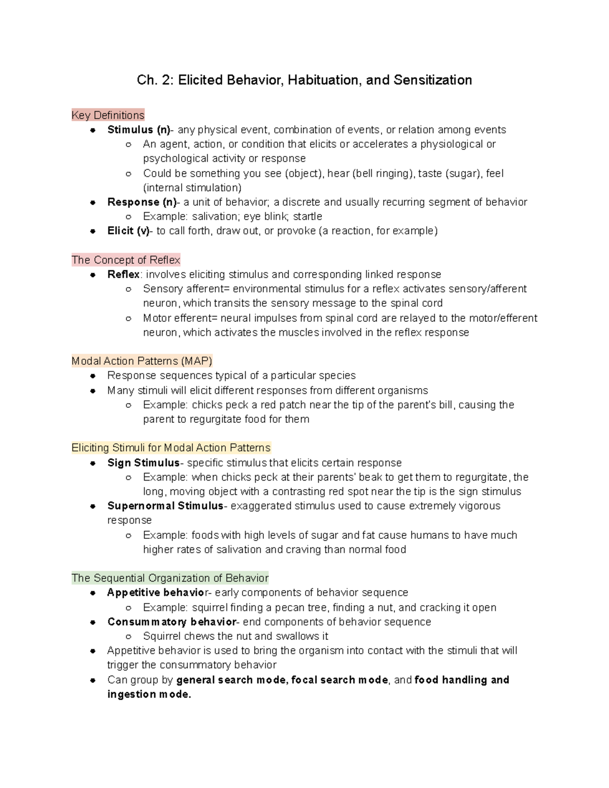 Ch. 2: Insights on Elicited Behavior, Habituation & Sensitization - Studocu
