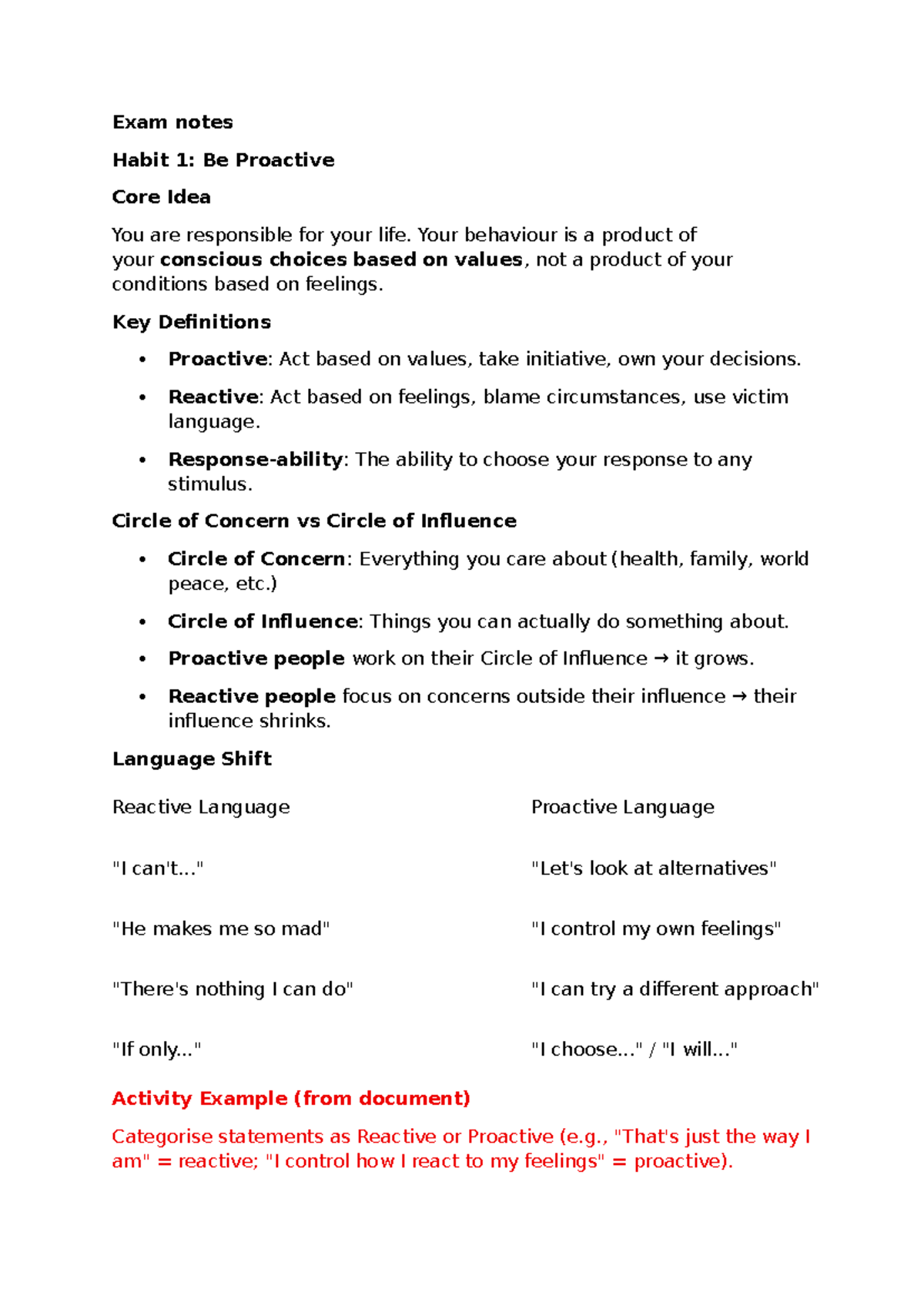 Exam Notes: Habit 1-7 Summary for Study Unit 6 - Studocu