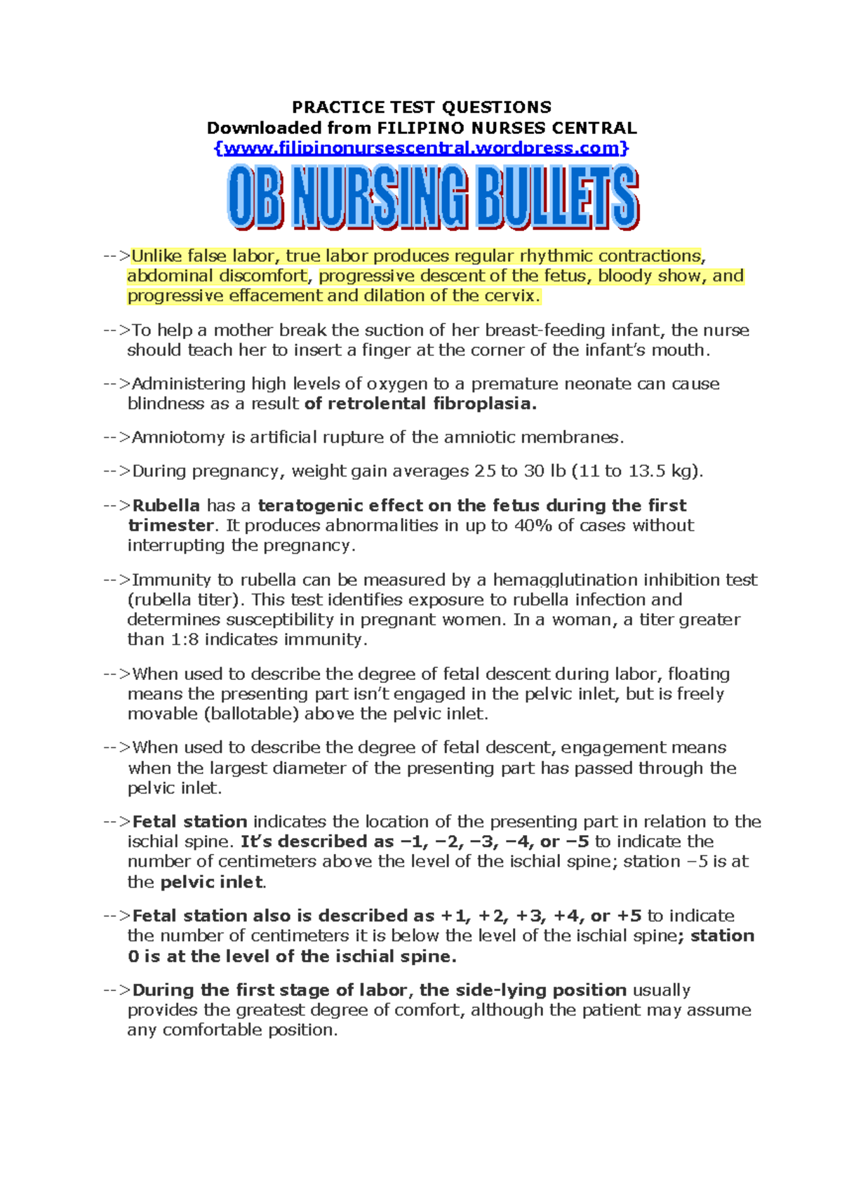 NLE BULLETS NURSING EXAM - PRACTICE TEST QUESTIONS Downloaded from ...