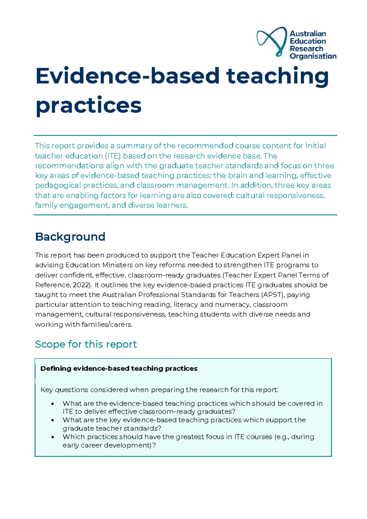 T 1 1 Evidence-Based Teaching Practices for Initial Teacher Education - Studocu