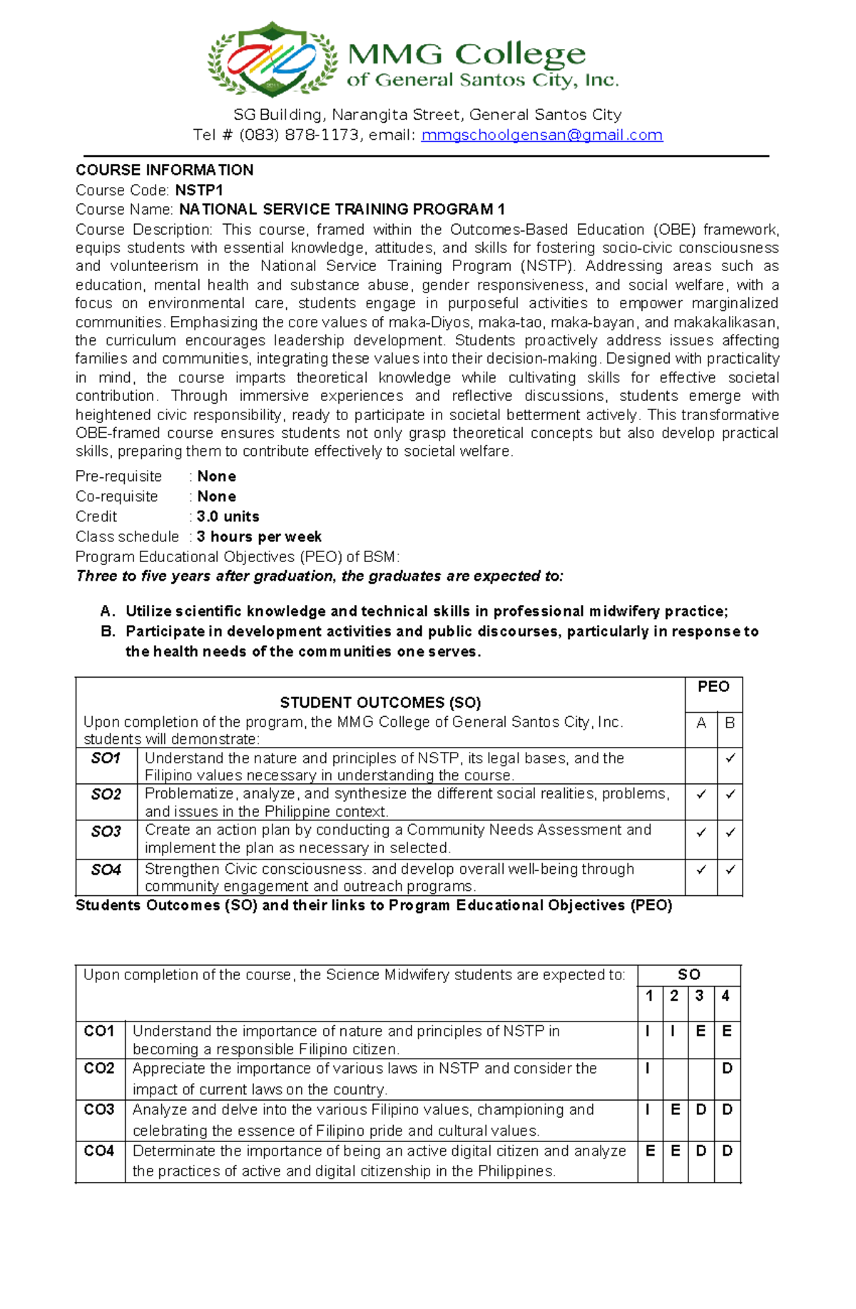 NSTP1: National Service Training Program 1 - First Semester Syllabus ...