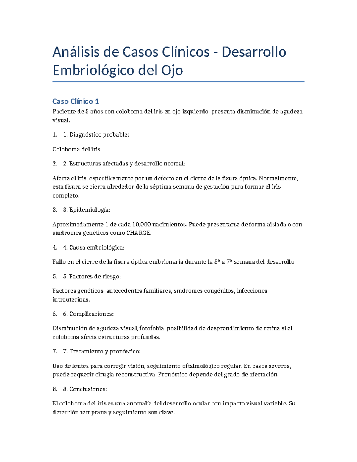 Casos Clínicos de Embriología del Ojo: Coloboma del Iris en Paciente de ...