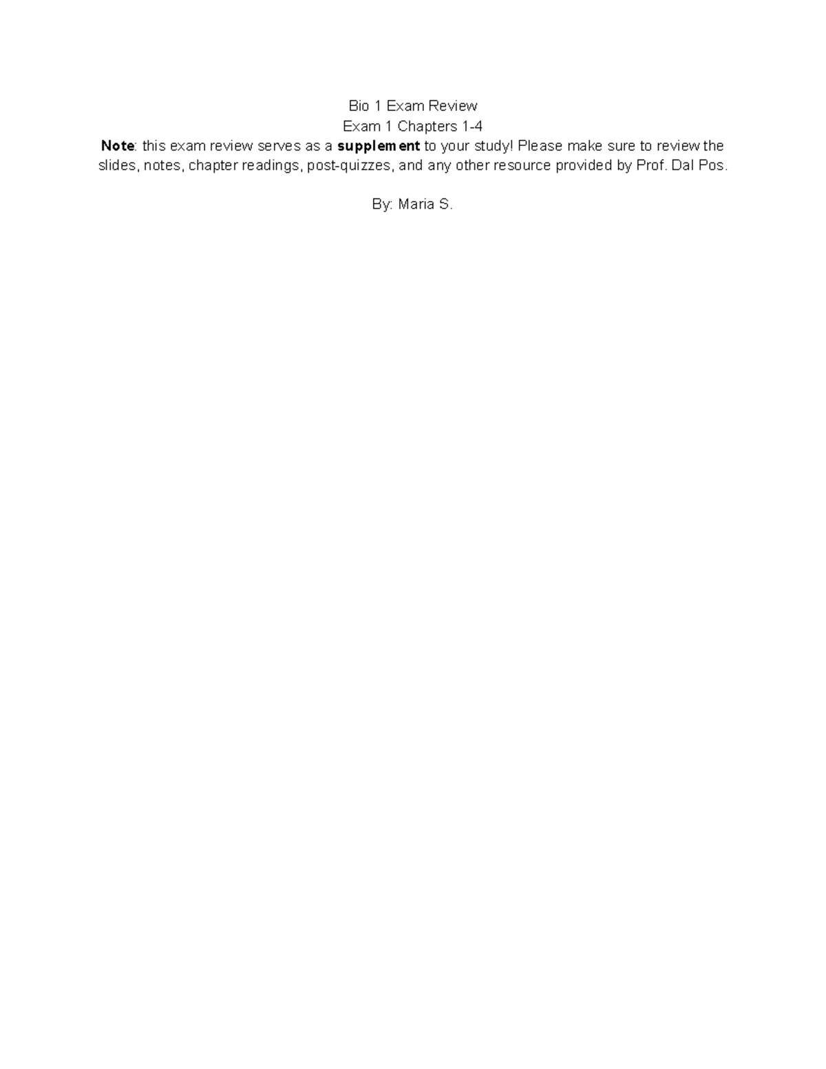 Bio 1 Exam Review: Key Concepts for Exam 1 Study - Studocu