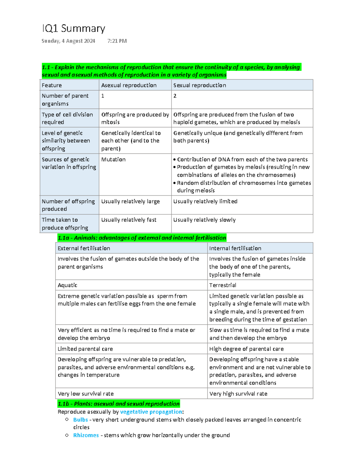 HSC Biology Module 5: Reproductive Mechanisms Summary - Studocu