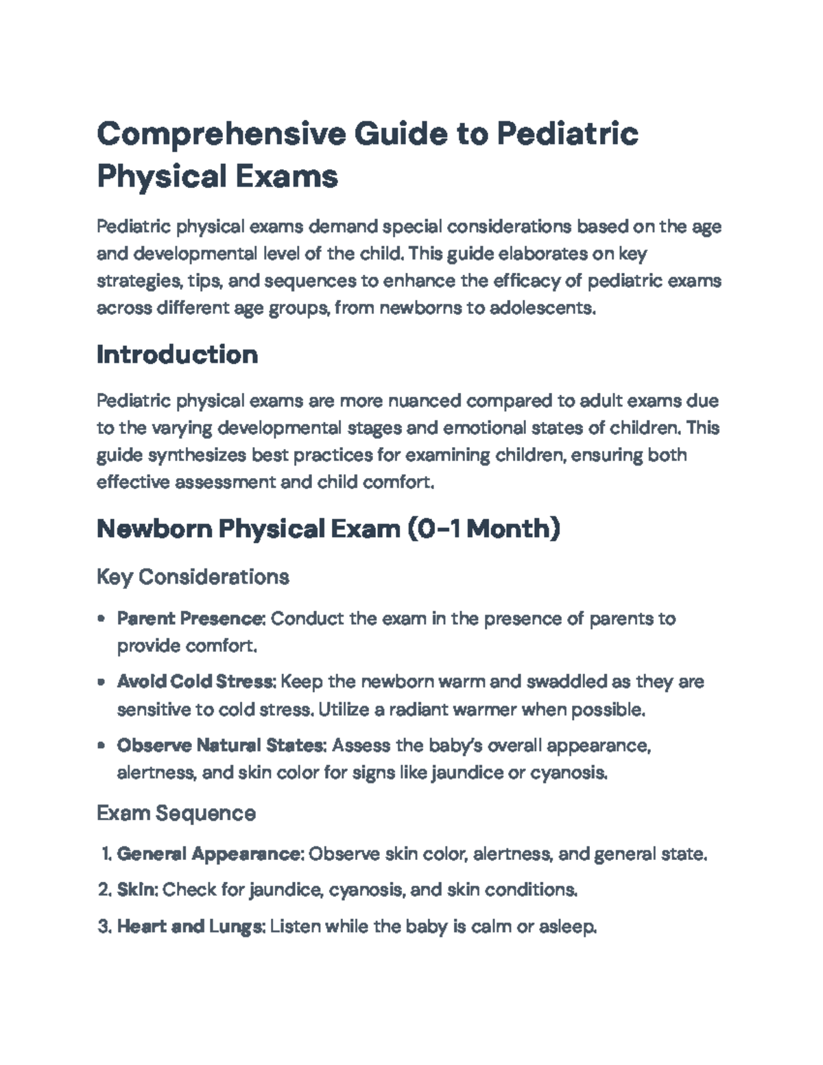 Comprehensive Guide to Pediatric Physical Exams (PEDS 101 ...