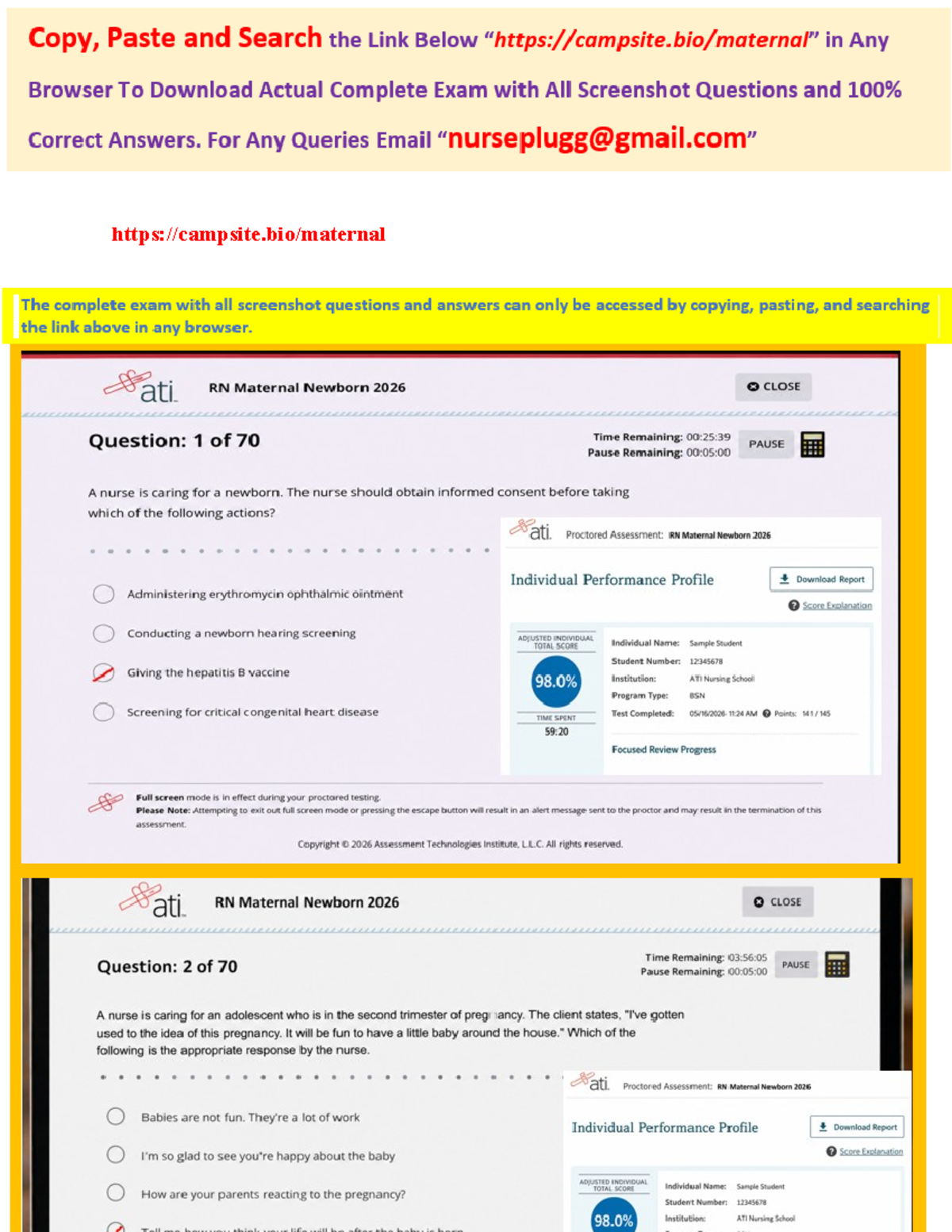 ATI RN Maternal Newborn 2026 Proctored Exam: 70 NGN Questions & Answers ...