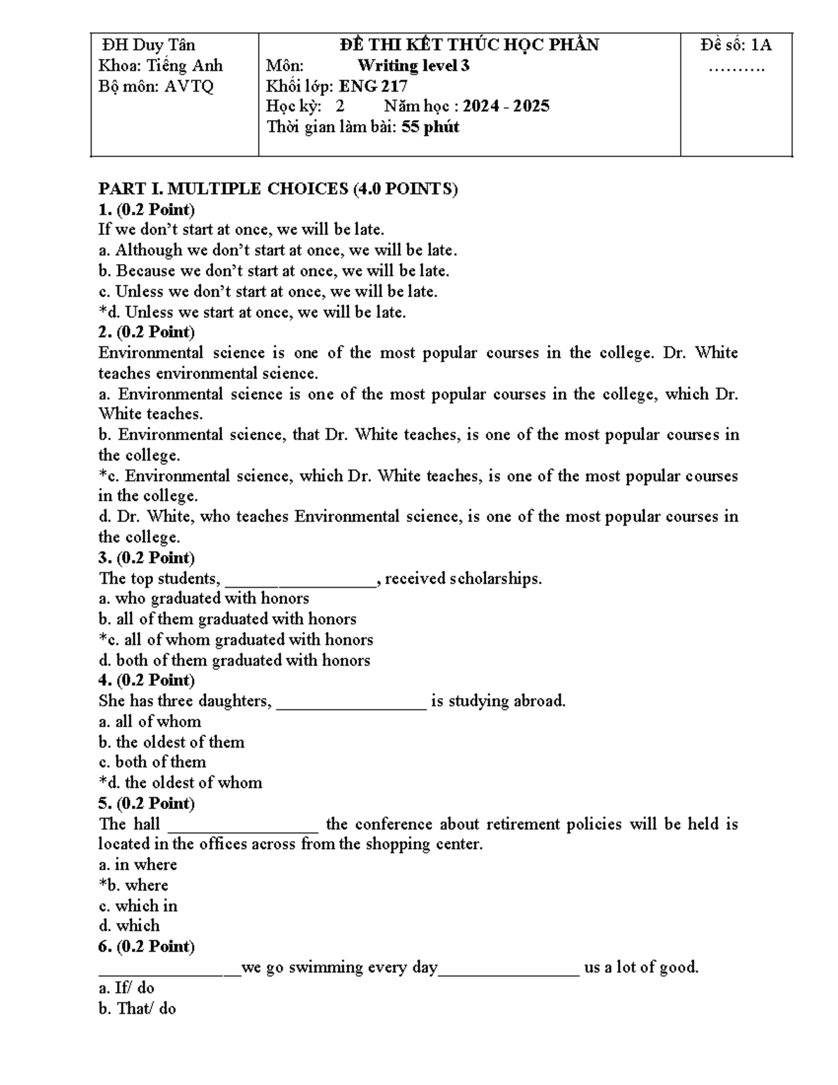 ENG 217 2025 - Đề Thi Kết Thúc Học Phần Writing Level 3 - Studocu