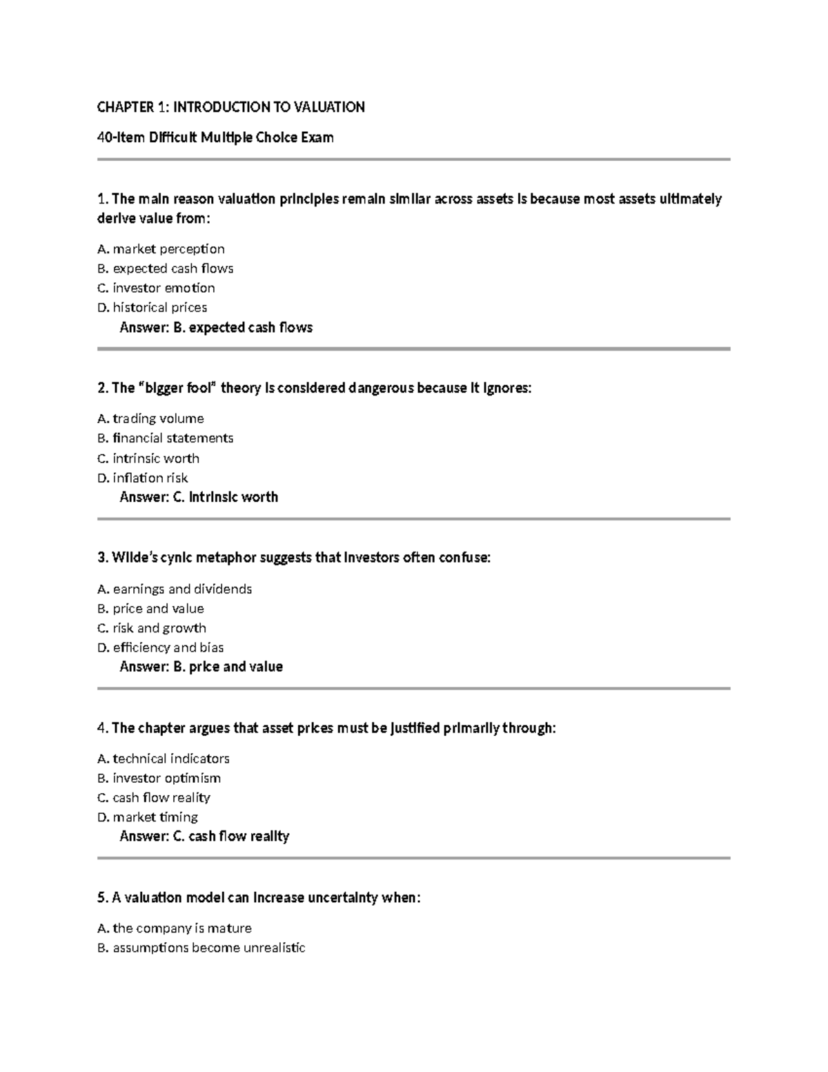 CHAPTER 1: VALUATION PRINCIPLES - DIFFICULT MCQ SET 1 - Studocu