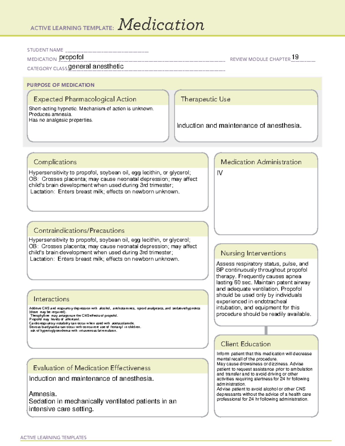 Propofol (General Anesthetic) - Active Learning Template for Students ...