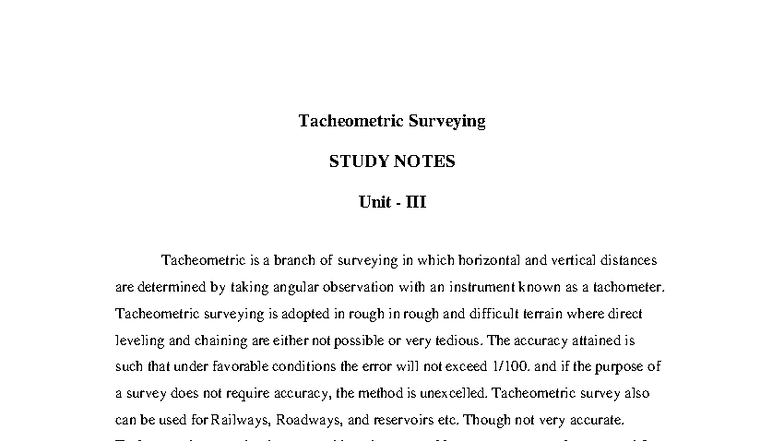 Tacheometric Surveying Study Notes for BS Module-3 - Studocu