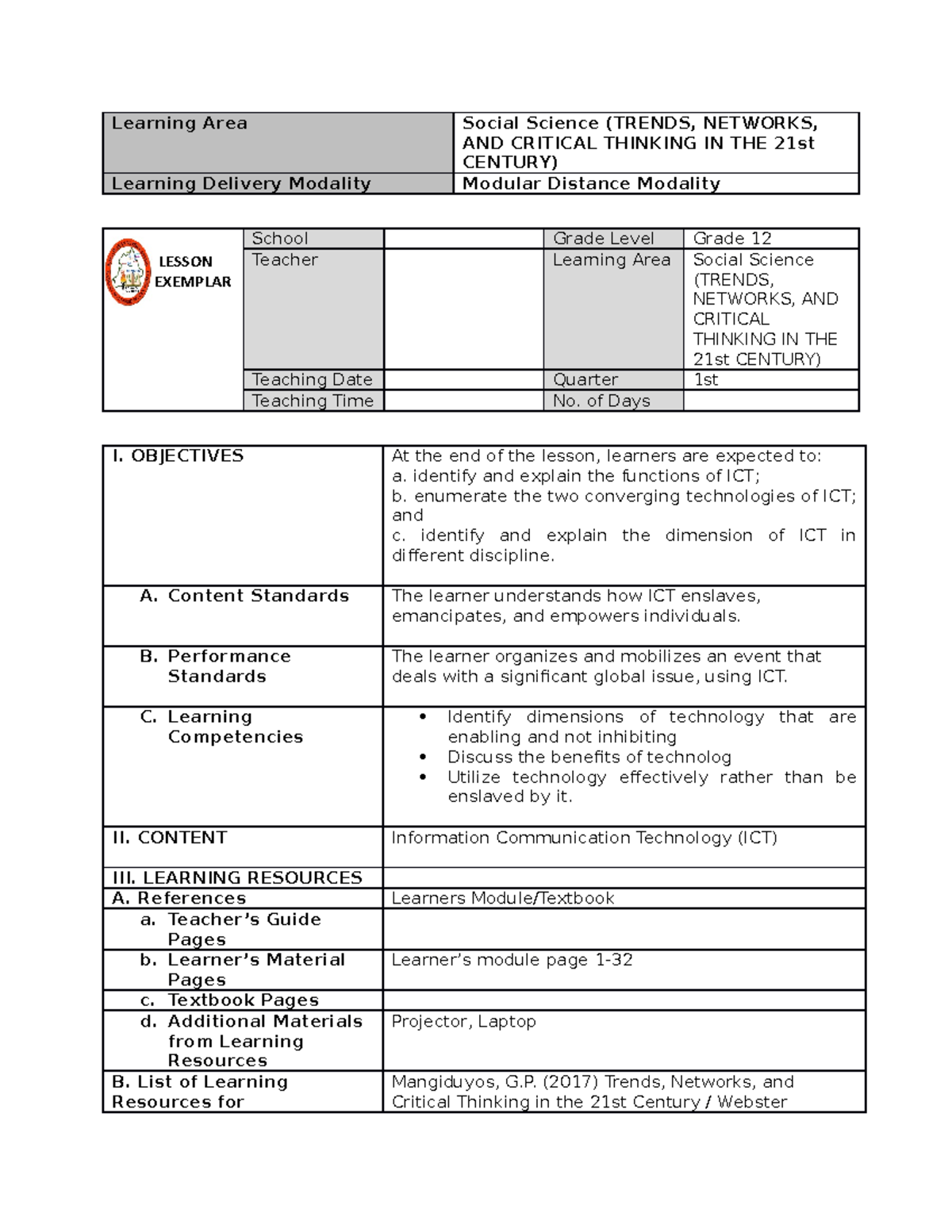 WEEK 6- Lesson- Exemplar-tnct-non-written activating strategy ...