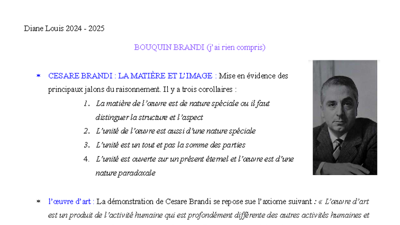 Synthèse de la Restauration selon Cesare Brandi - Cours ZDANOV 2024 ...