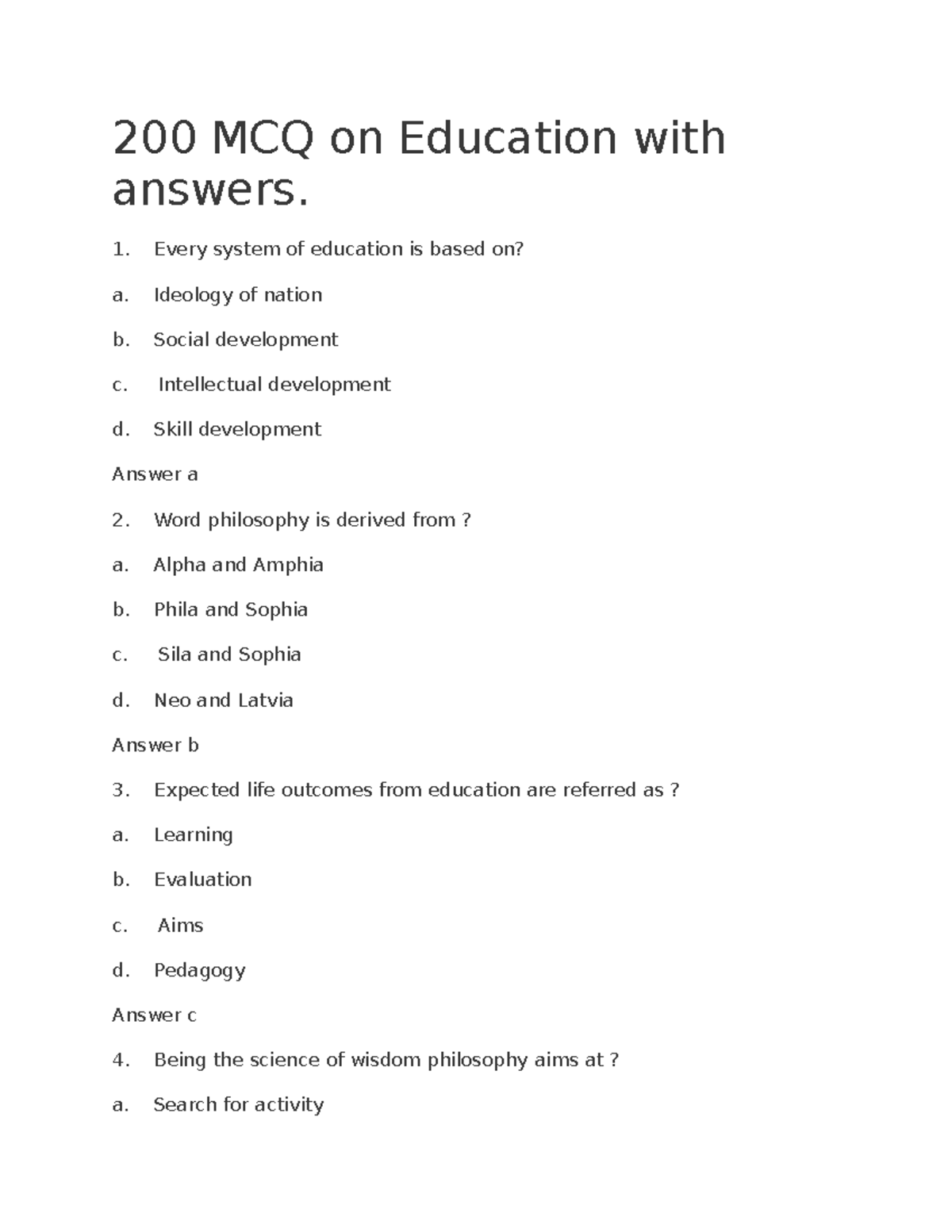 200 MCQs on Education with Answers - Comprehensive Review Guide - Studocu