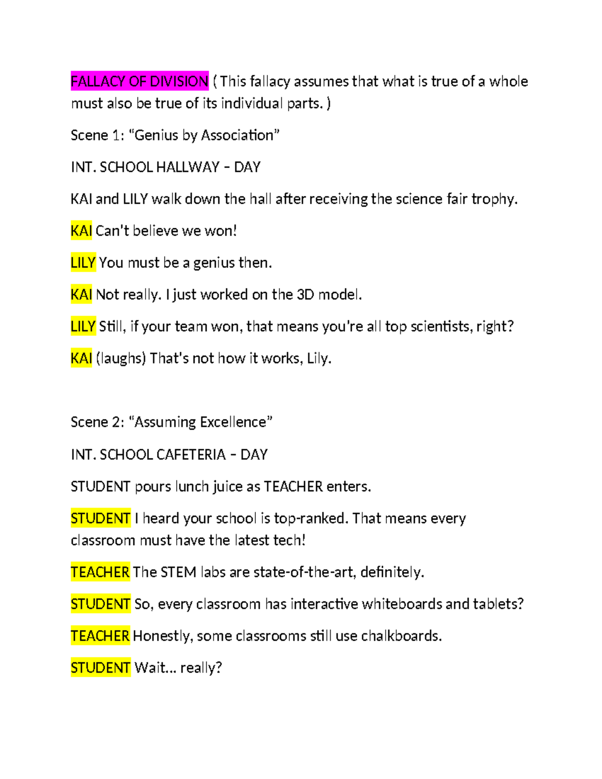 Philoine 2 - Philosophy Fallacies & Biases Roleplay Script (Grade 12 ...