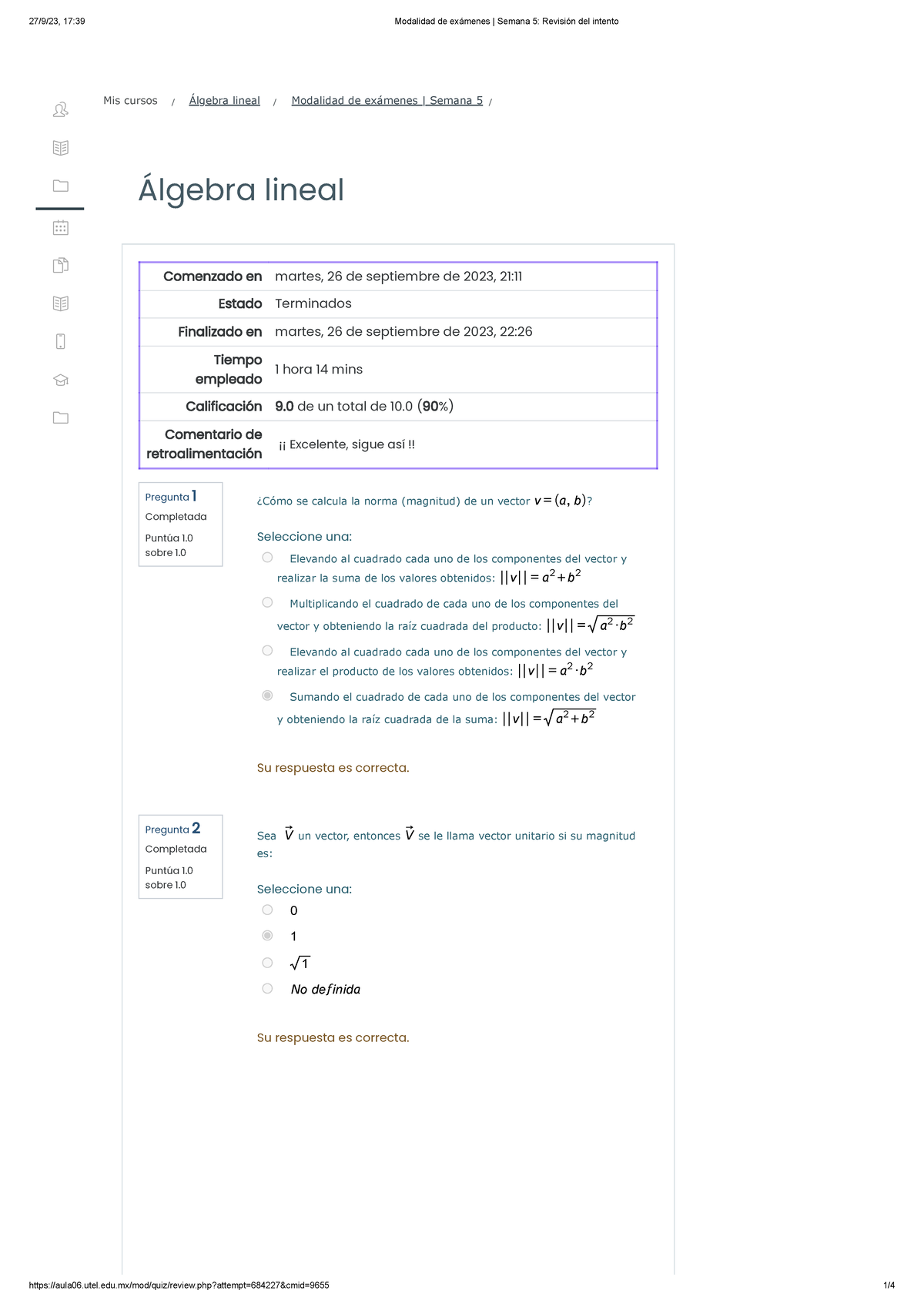 Modalidad de exámenes Semana 5 algebra lineal - Álgebra lineal Pregunta ...