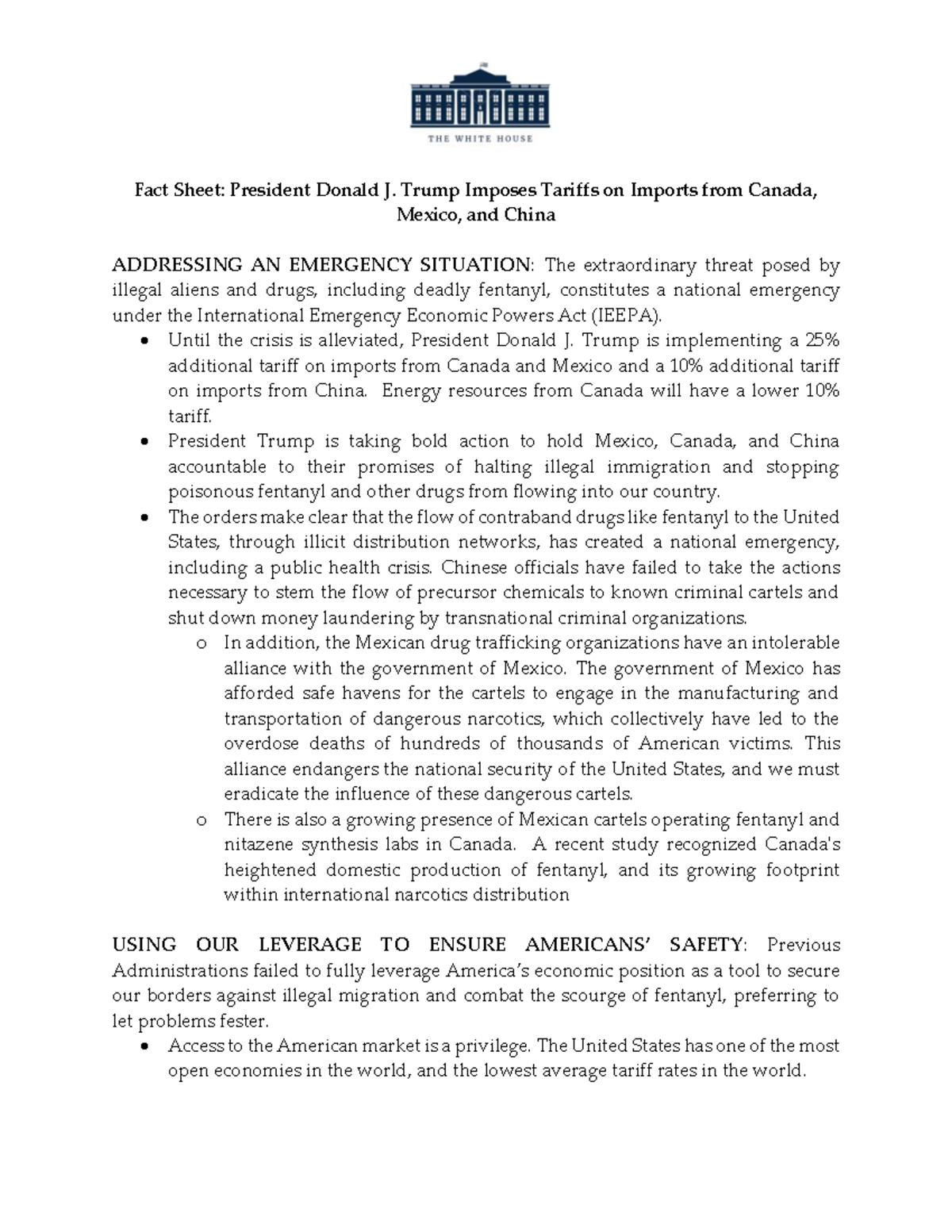 WHtariffs - Infonre - Fact Sheet: President Donald J. Trump Imposes ...