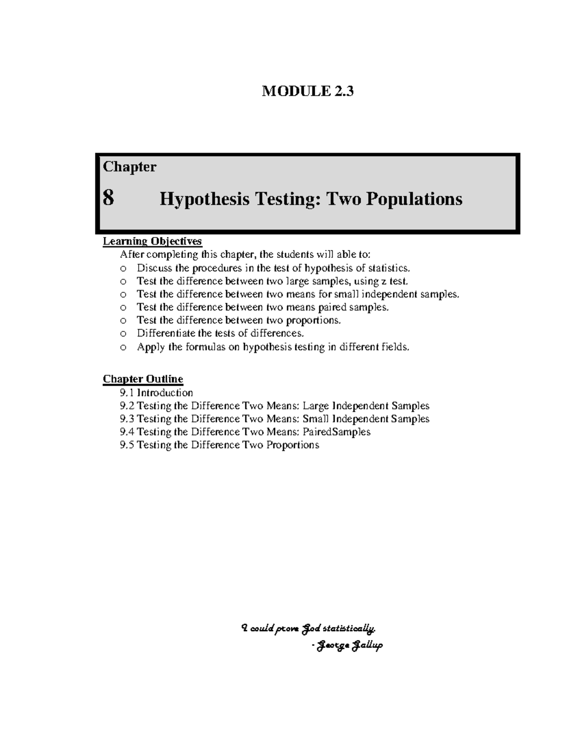 EDA Module 8 Hypothesis Testing Two Means - MODULE 2. Learning ...