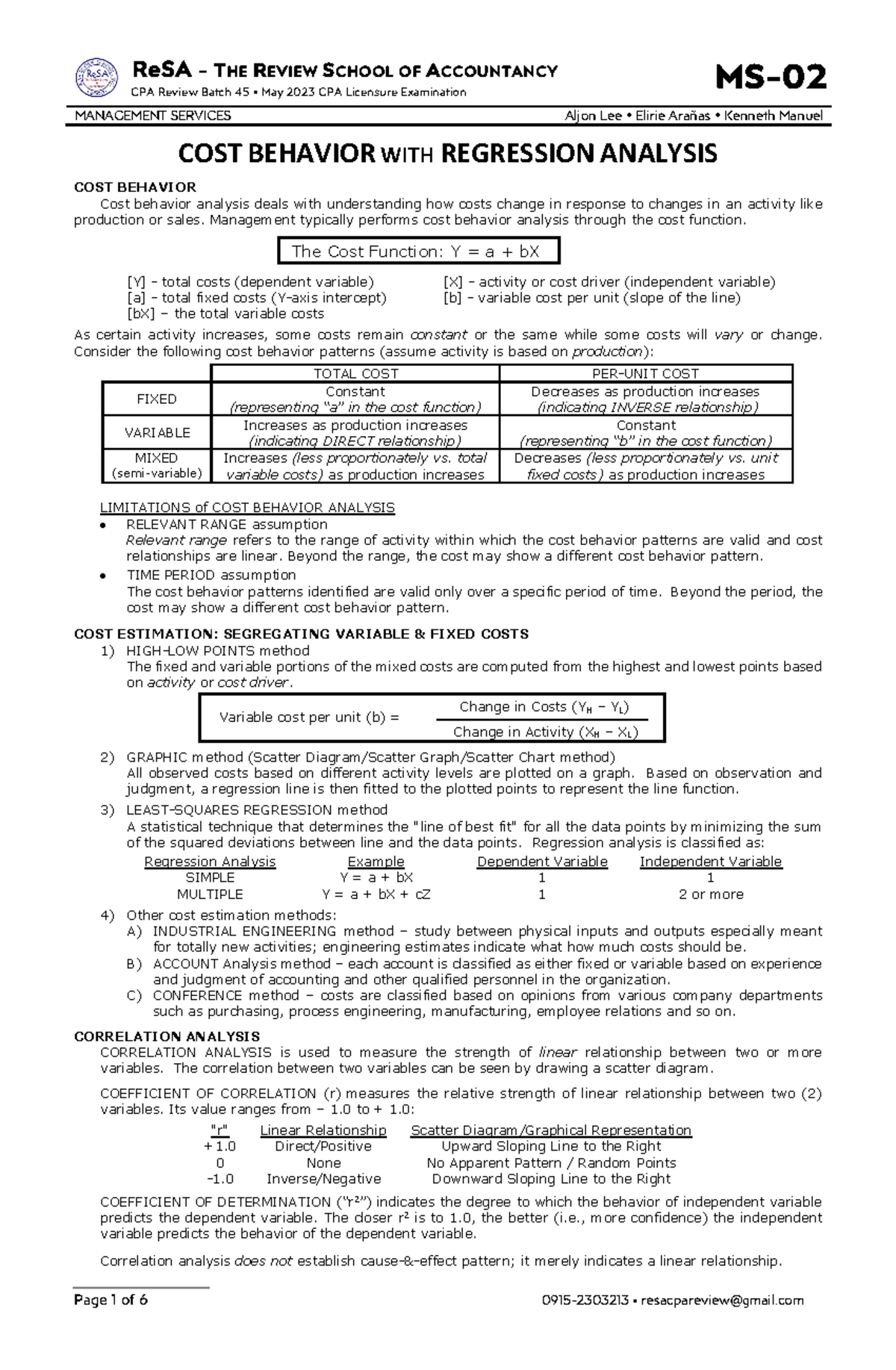 MS-02 Cost Behavior Analysis Using Regression Techniques - Studocu
