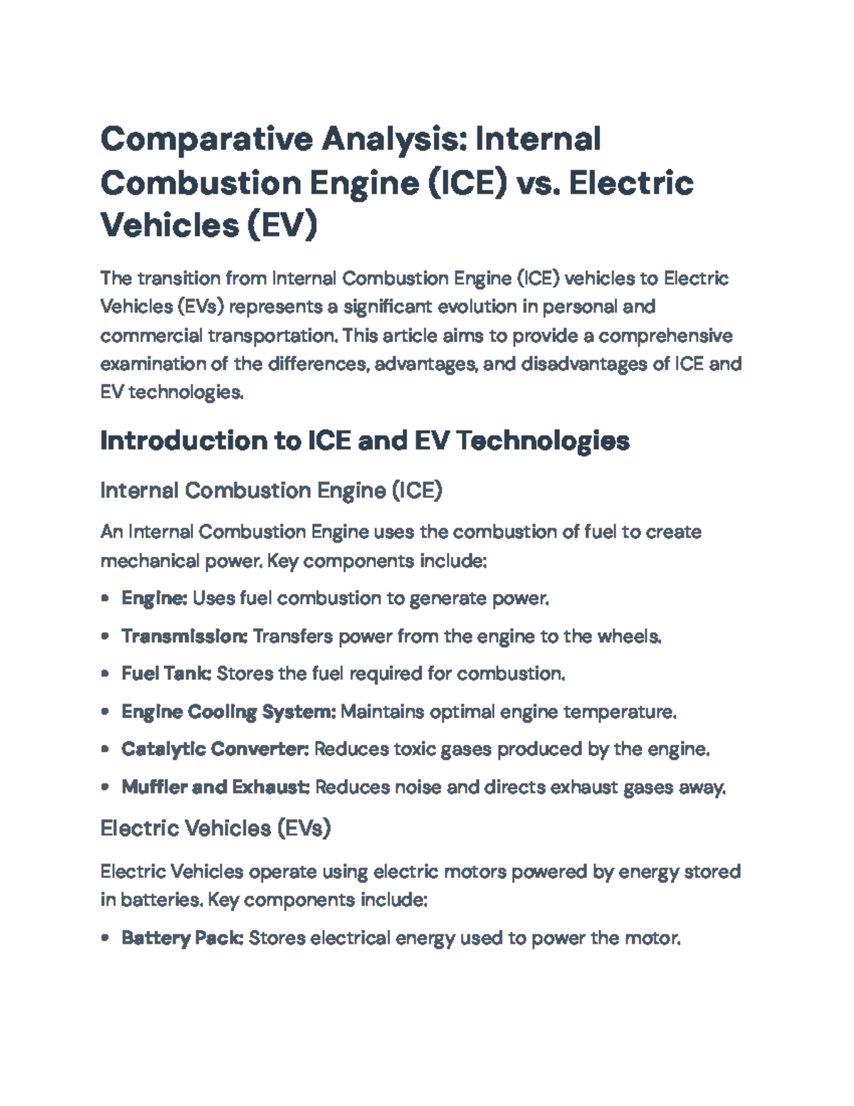 Comparative Analysis of ICE vs. EV Technologies: Benefits & Challenges ...