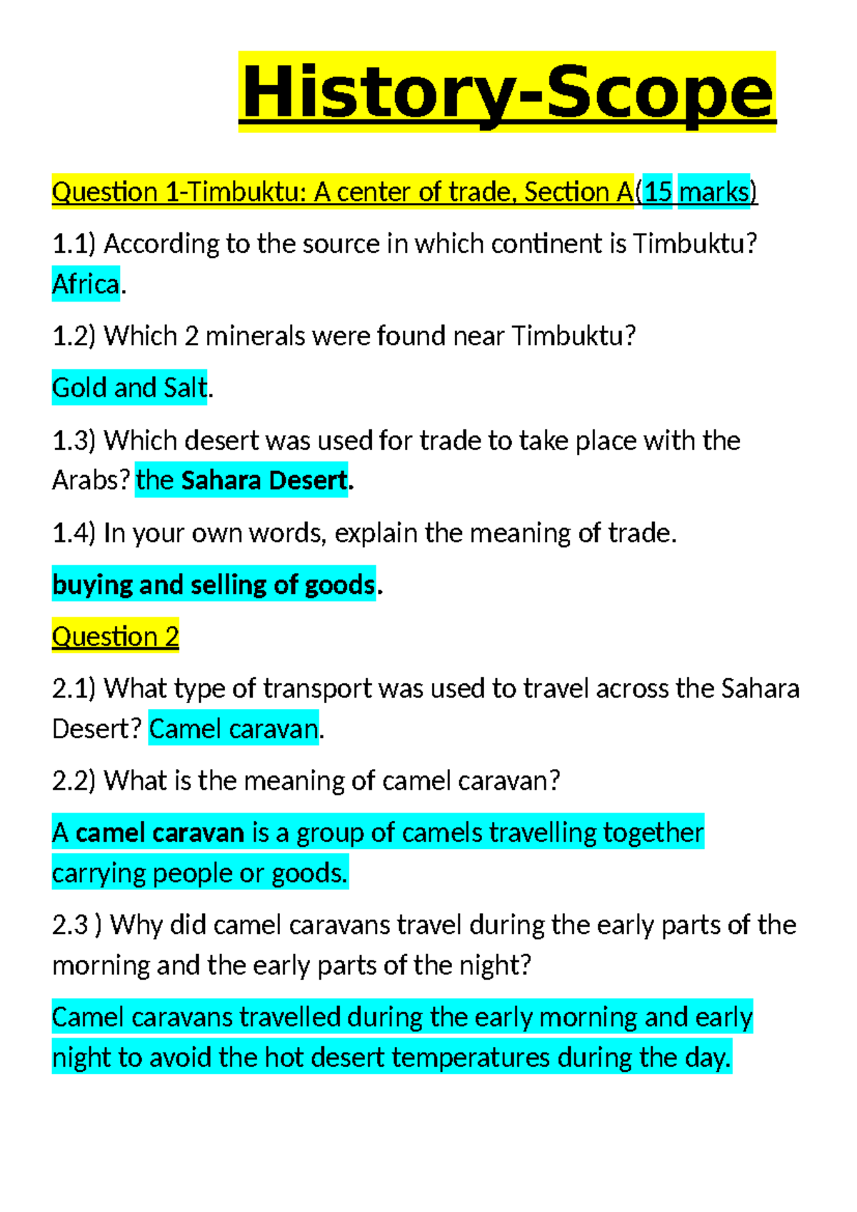 History Quiz: Trade, Slavery, and Harriet Tubman (15 Marks) - Studocu