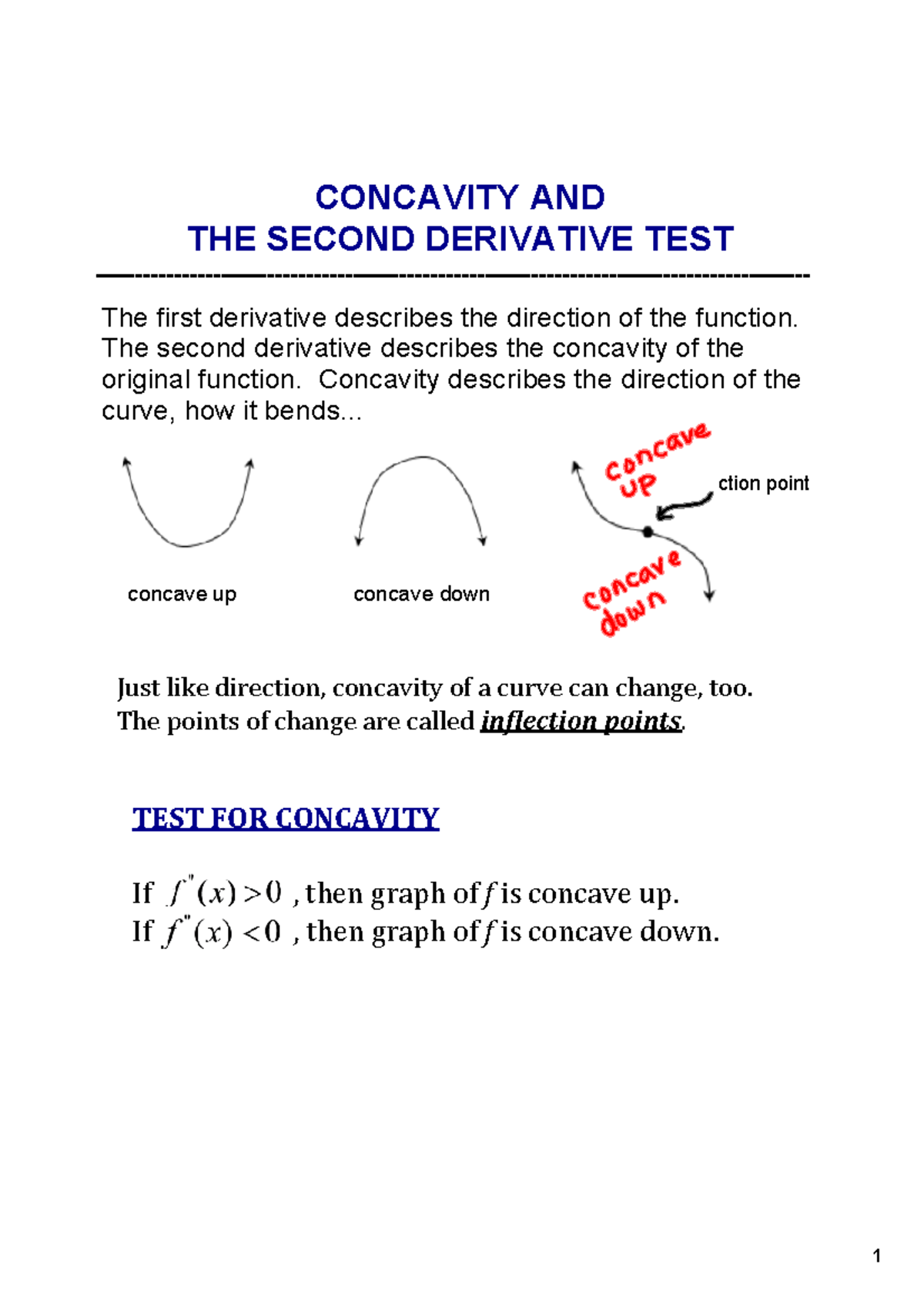 3-4 Concavity Second Deriv Test - CONCAVITY AND THE SECOND DERIVATIVE ...