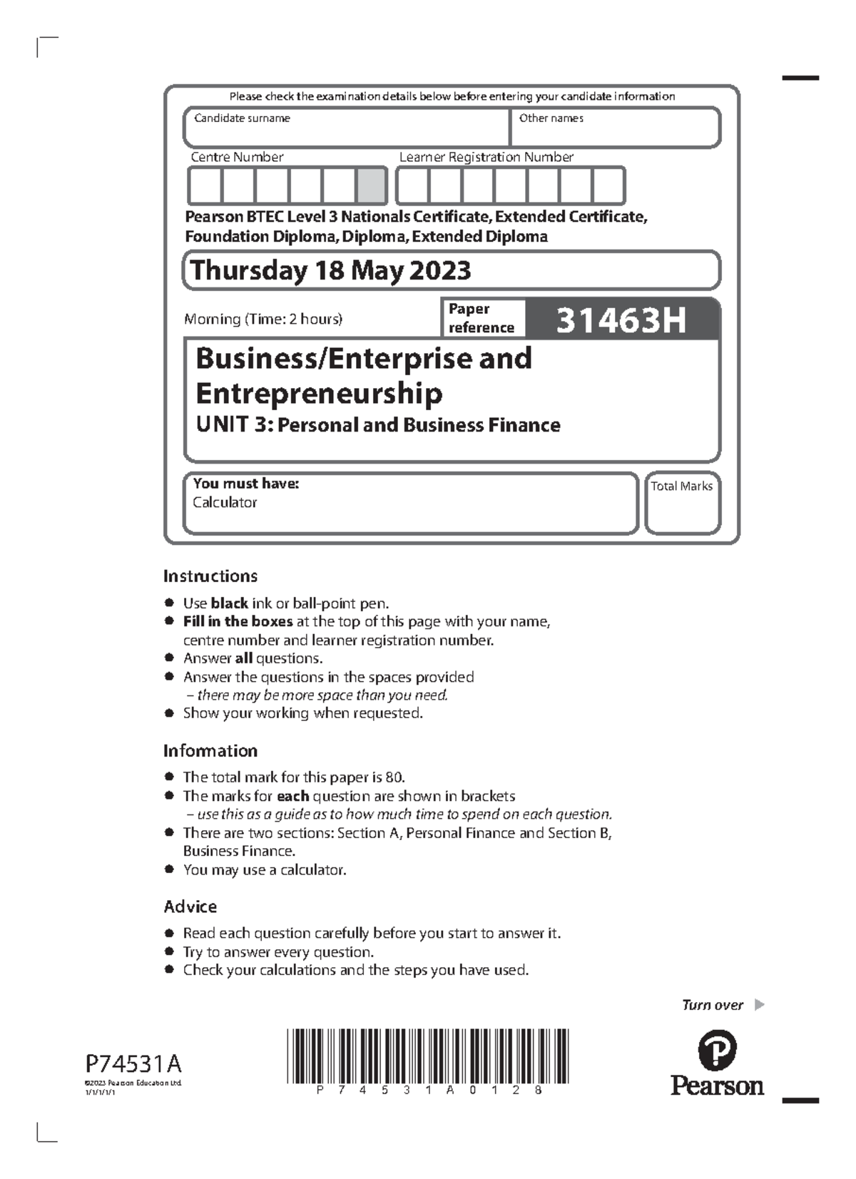 BTEC Level 3 Business Finance Unit 3 - June 2023 Mock Exam Paper - Studocu