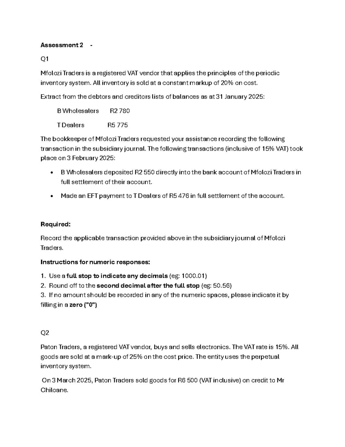 Assessment 2: Revision Class on VAT Transactions and Journals - Studocu