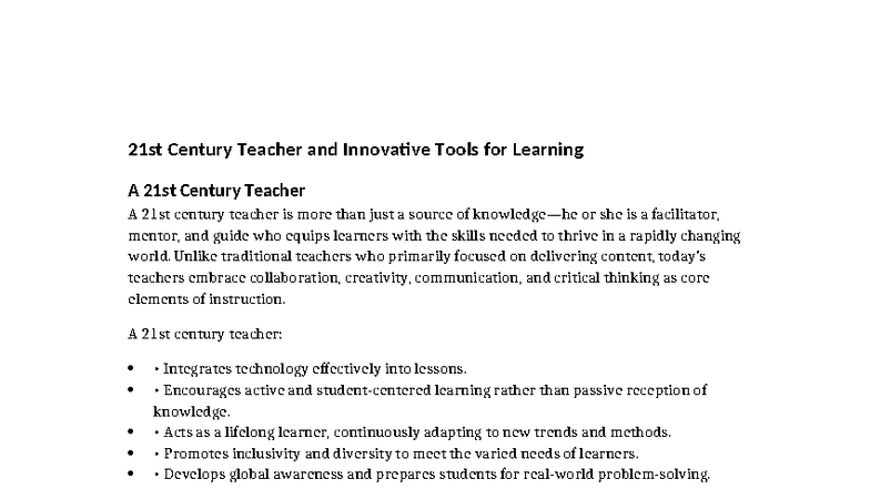 21st Century Teacher: Embracing Innovative Learning Tools - Studocu