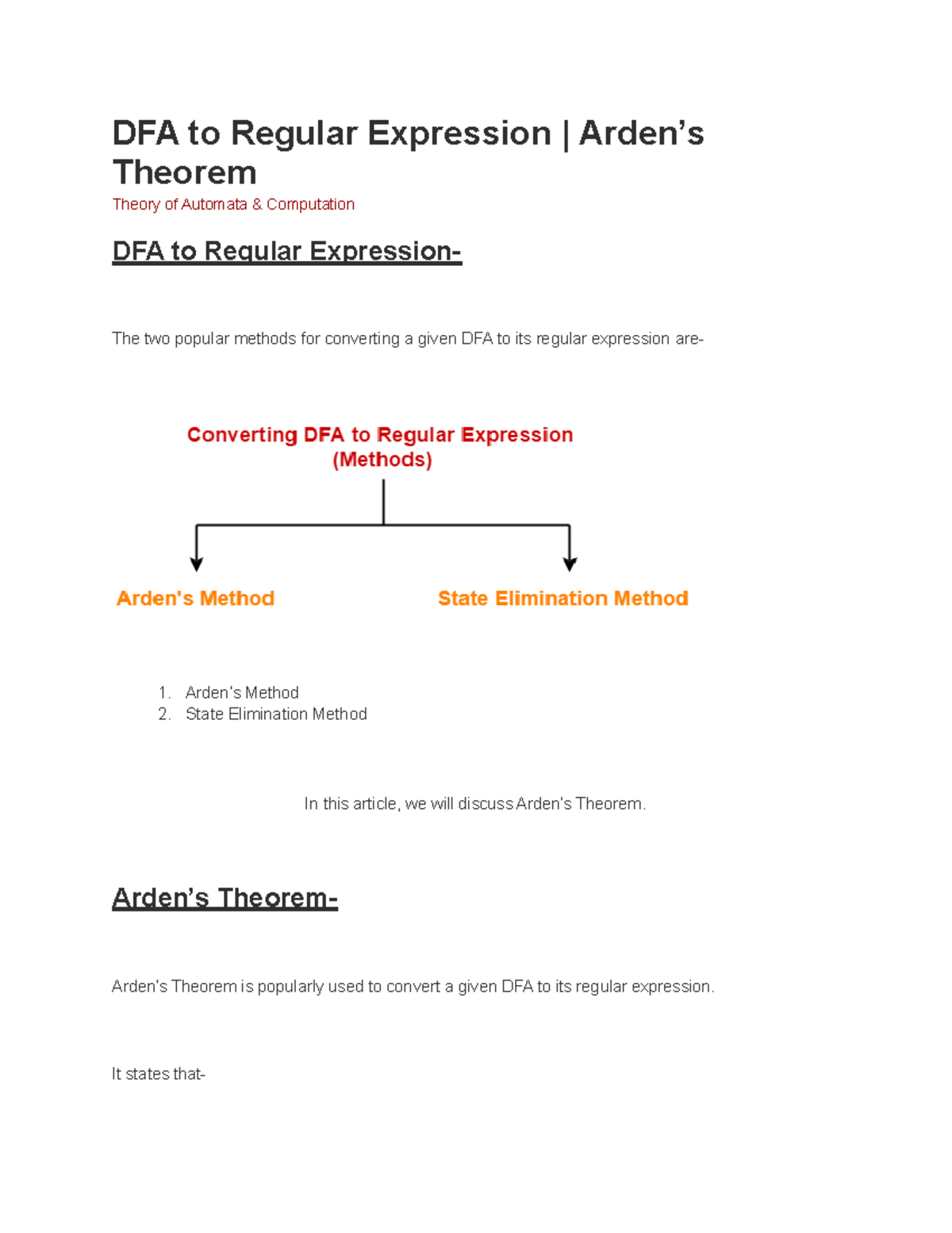 DFA to Regular Expression: Arden's Theorem Explored in Detail - Studocu
