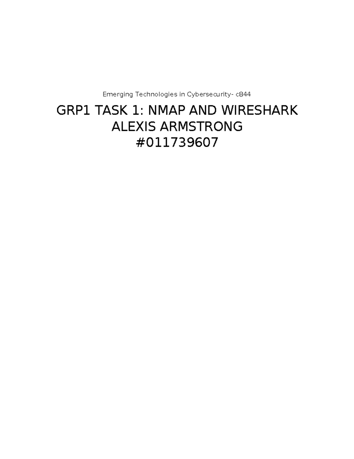 WGU C844 Emerging Technologies Task 1: Nmap & Wireshark Analysis - Studocu