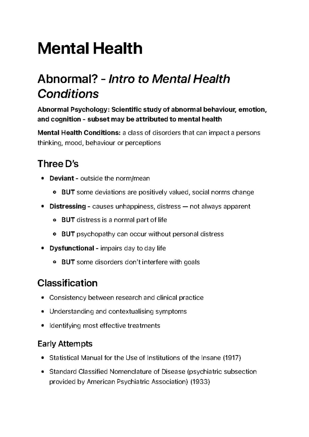Mental Health Notes: Intro to Abnormal Psychology (PSY 101) - Studocu