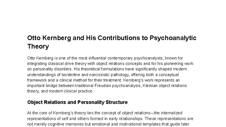 Psychoanalytic Theory Insights: Otto Kernberg's Contributions - Studocu