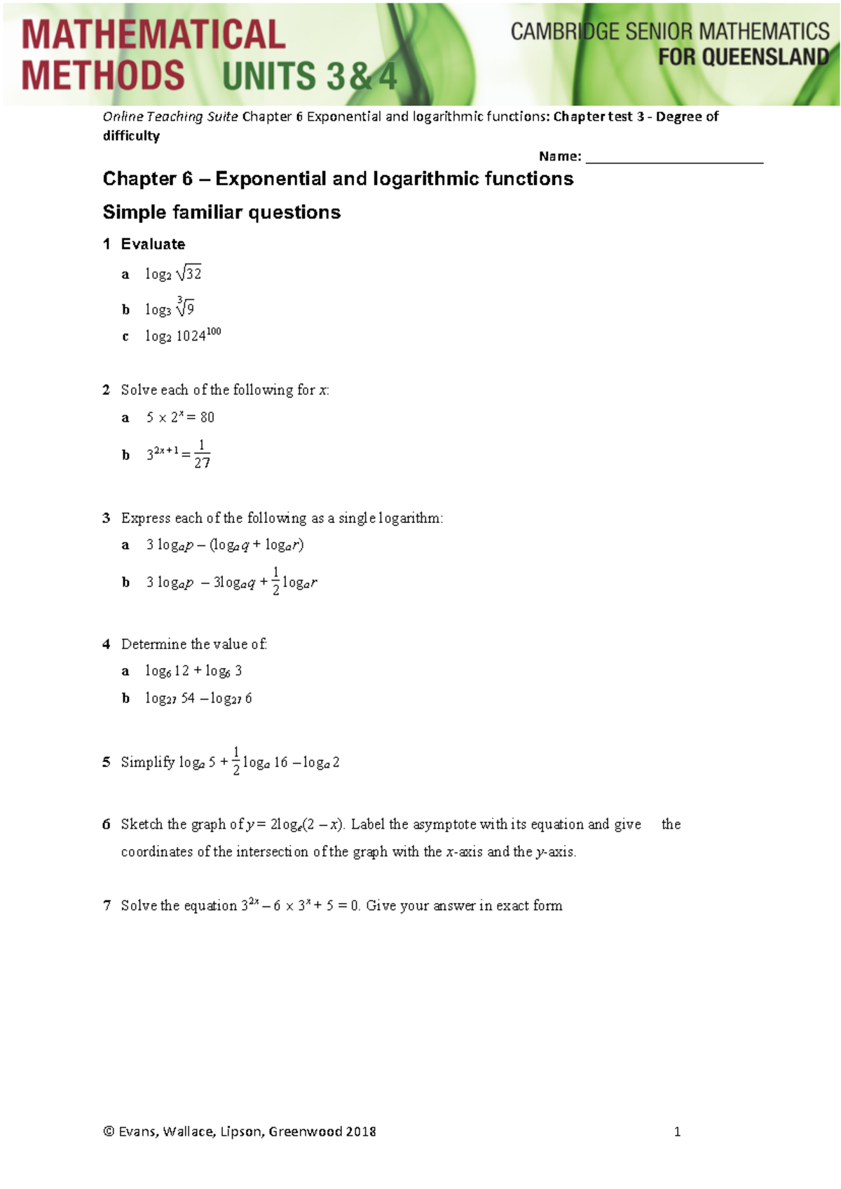 Unit 3: Exponential & Log Functions - Exercises & Solutions - Studocu