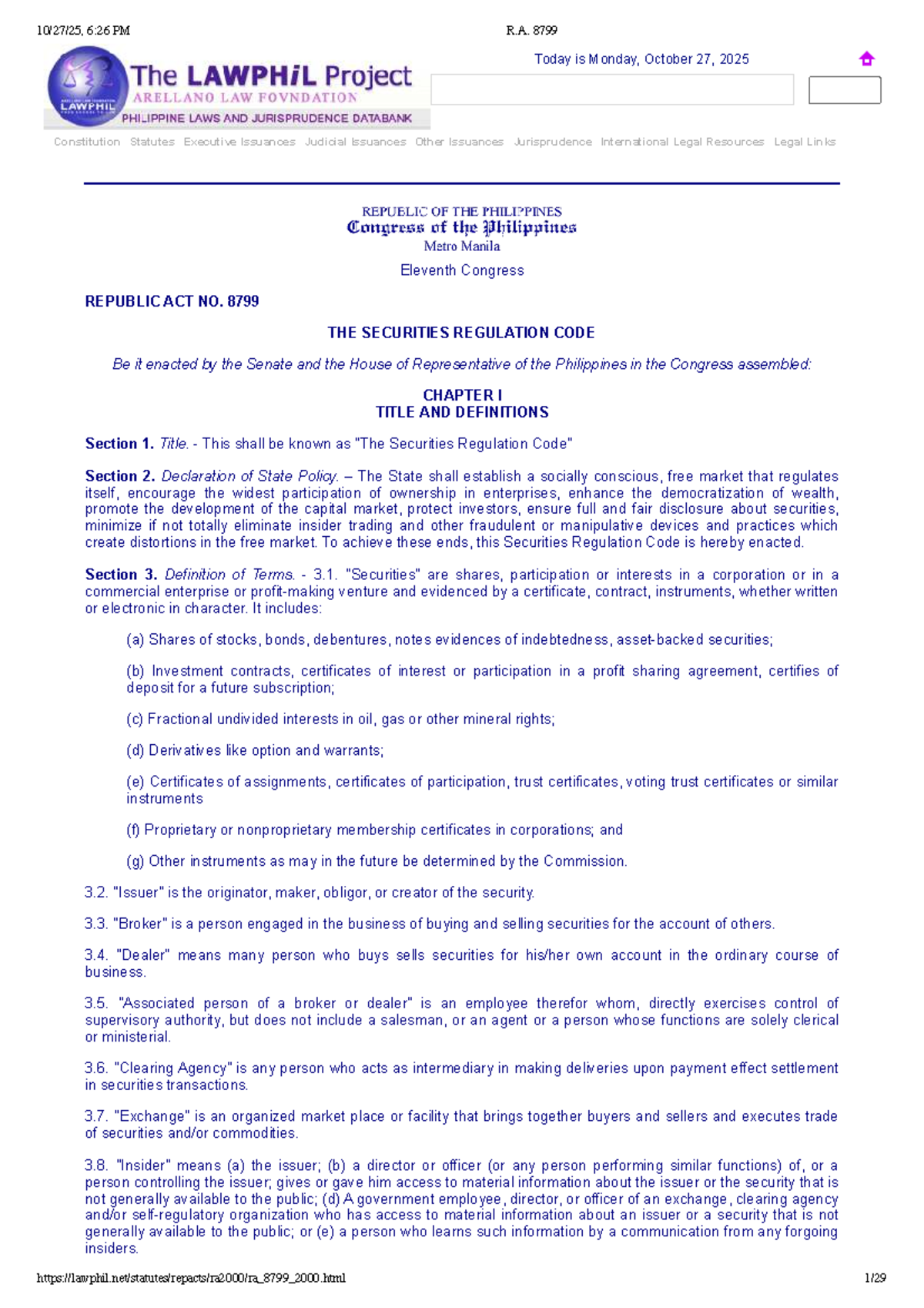 Securities Regulation Code Overview: R.A. 8799 Insights - Studocu