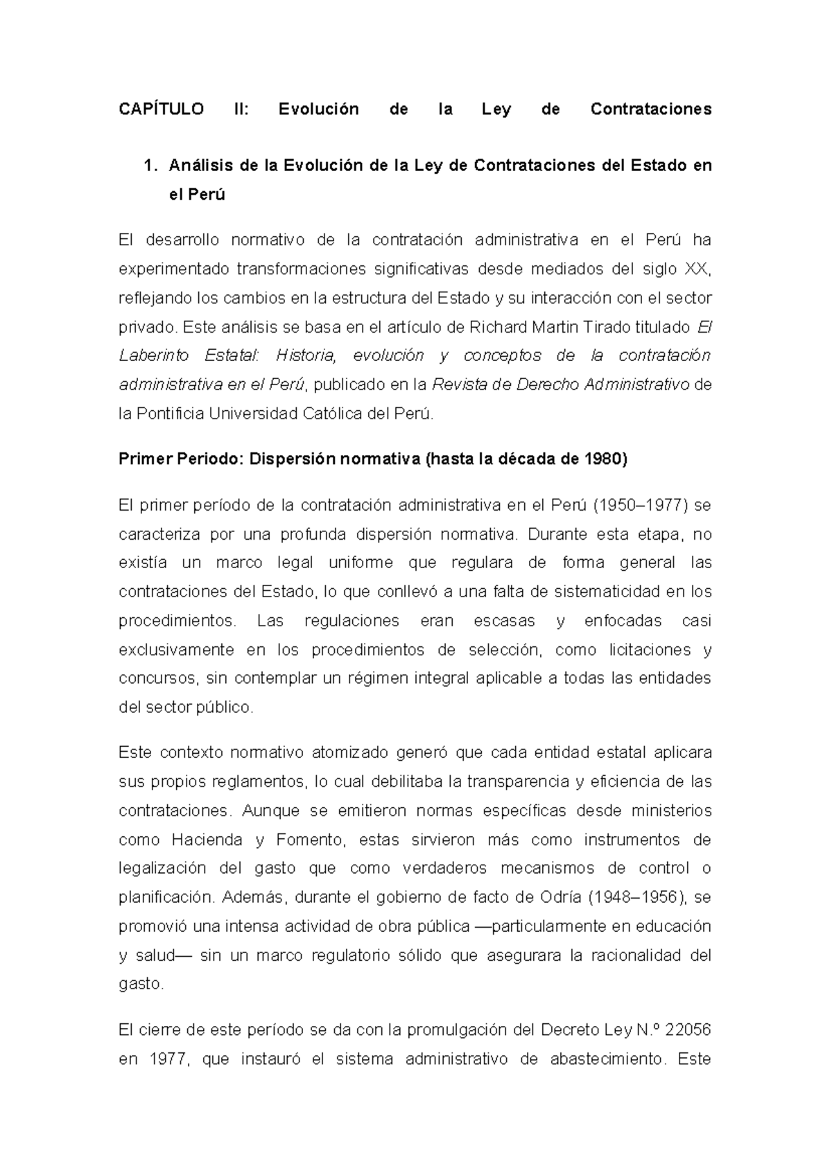 CAPÍTULO II: Evolución de la Ley de Contrataciones en Perú - Studocu