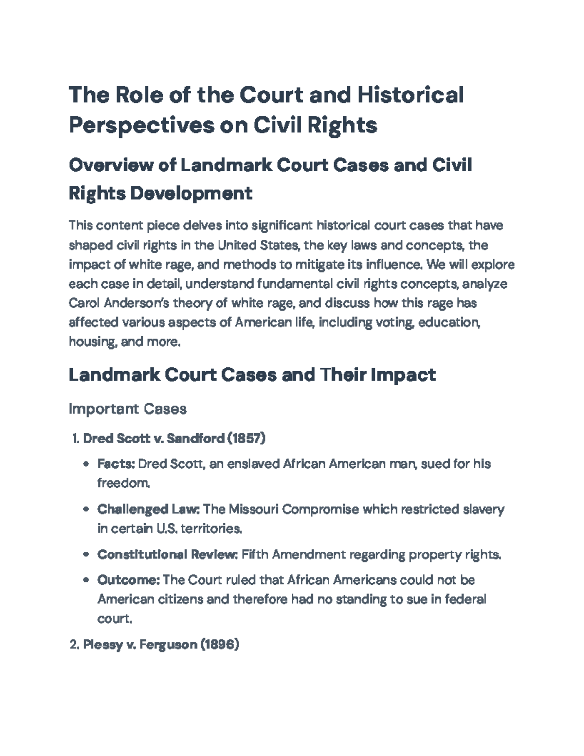 Historical Court Cases and the Evolution of Civil Rights in the U.S ...