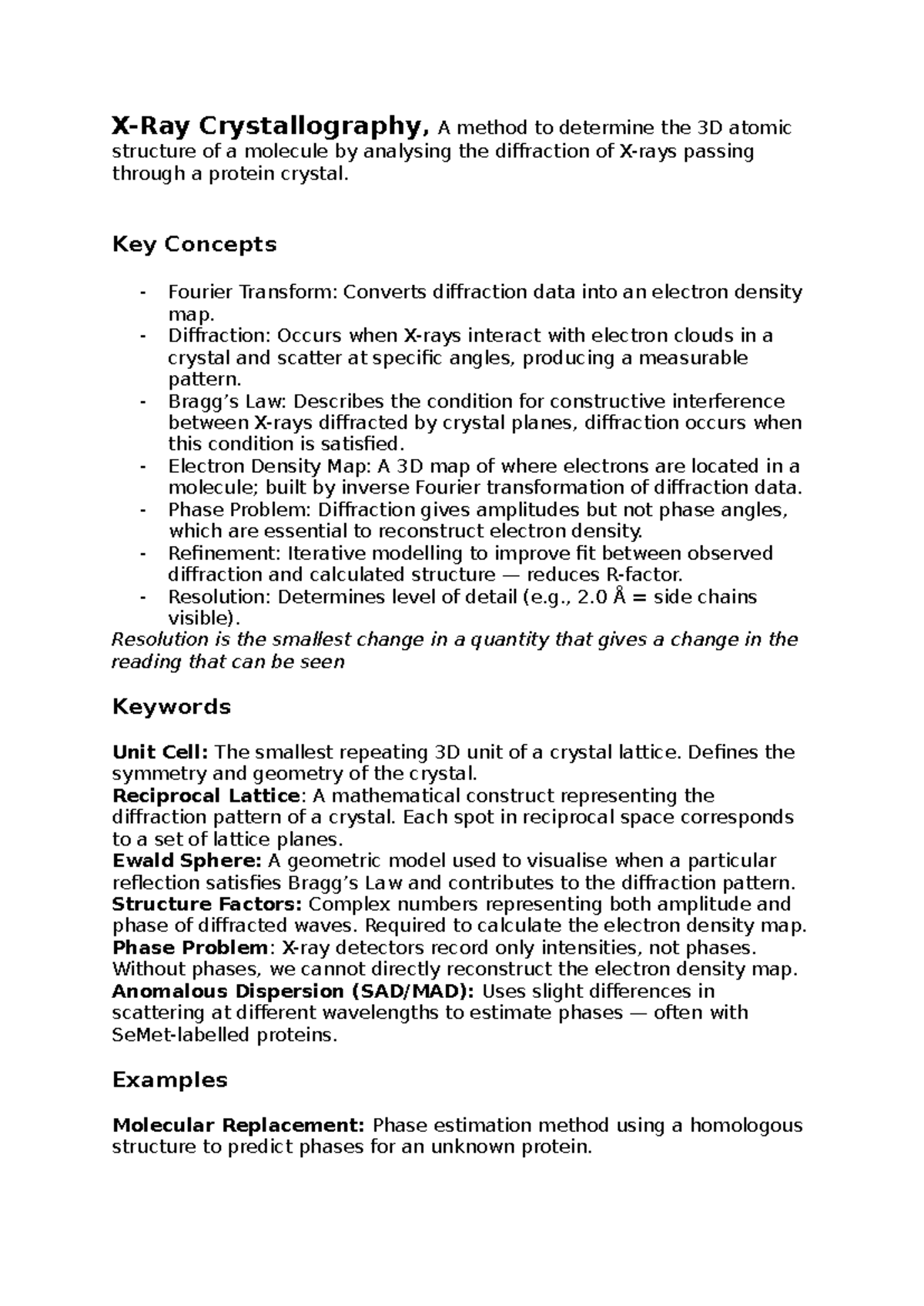 Tools Cheat Sheet - Summary of Lectures - X-Ray Crystallography, A ...