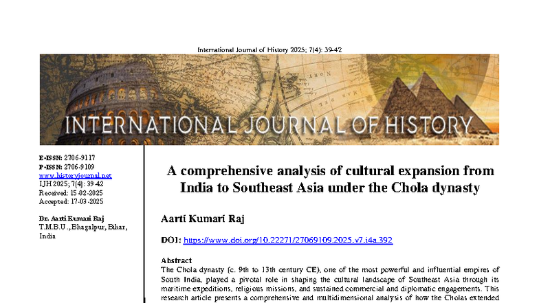 Cultural Expansion of the Chola Dynasty in Southeast Asia: A Study ...