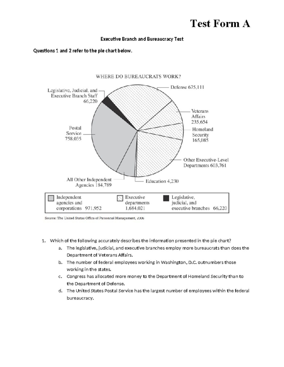 Executive Branch and Bureaucracy Test Form A - Study Guide - Studocu