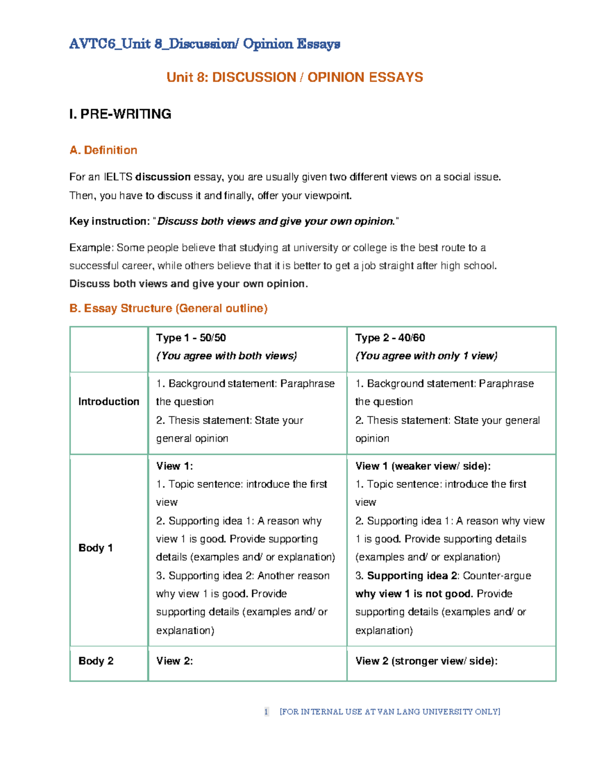[Official] AVTC6 - Unit 8 - Before class - Unit 8: DISCUSSION / OPINION ...